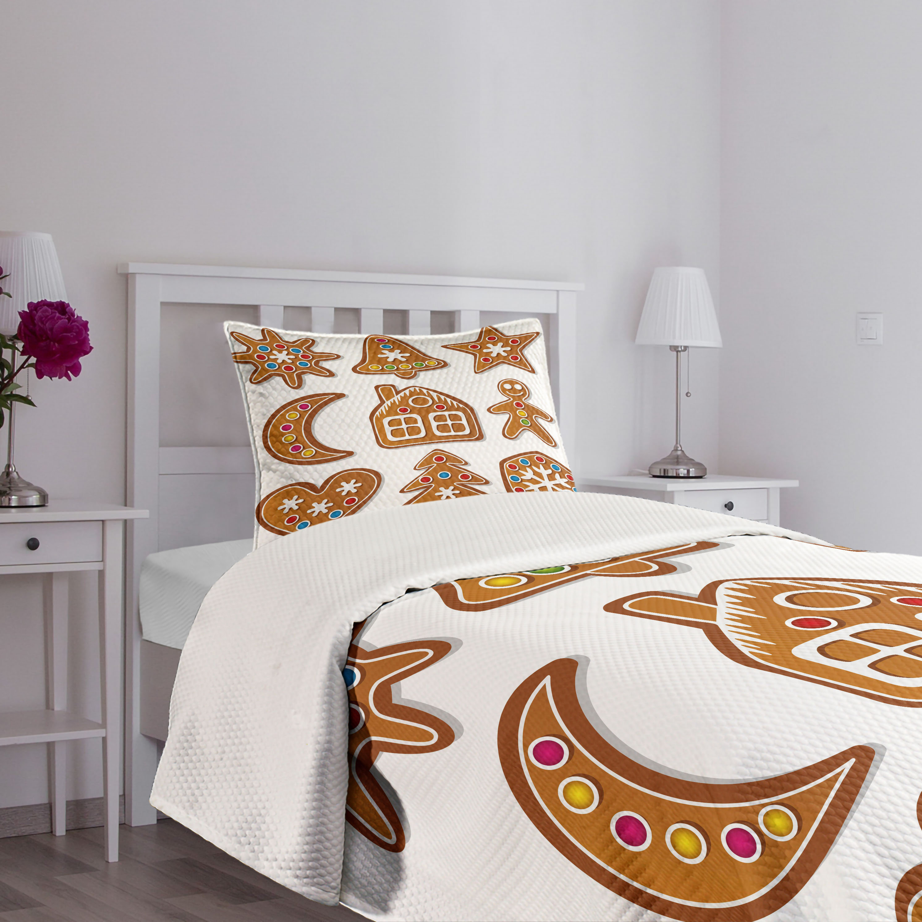 Ambesonne Gingerbread Man Bedspread Set Sugar Biscuits Brown Multicolor ...