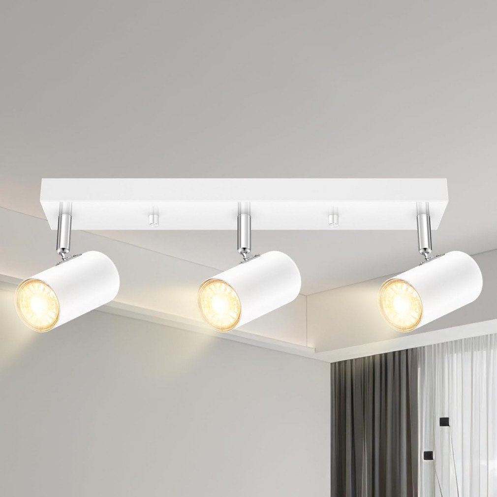 HIBAMSTOR Plug In Track Lighting, 3 Light Ceiling Lighting Kit, White 3 ...