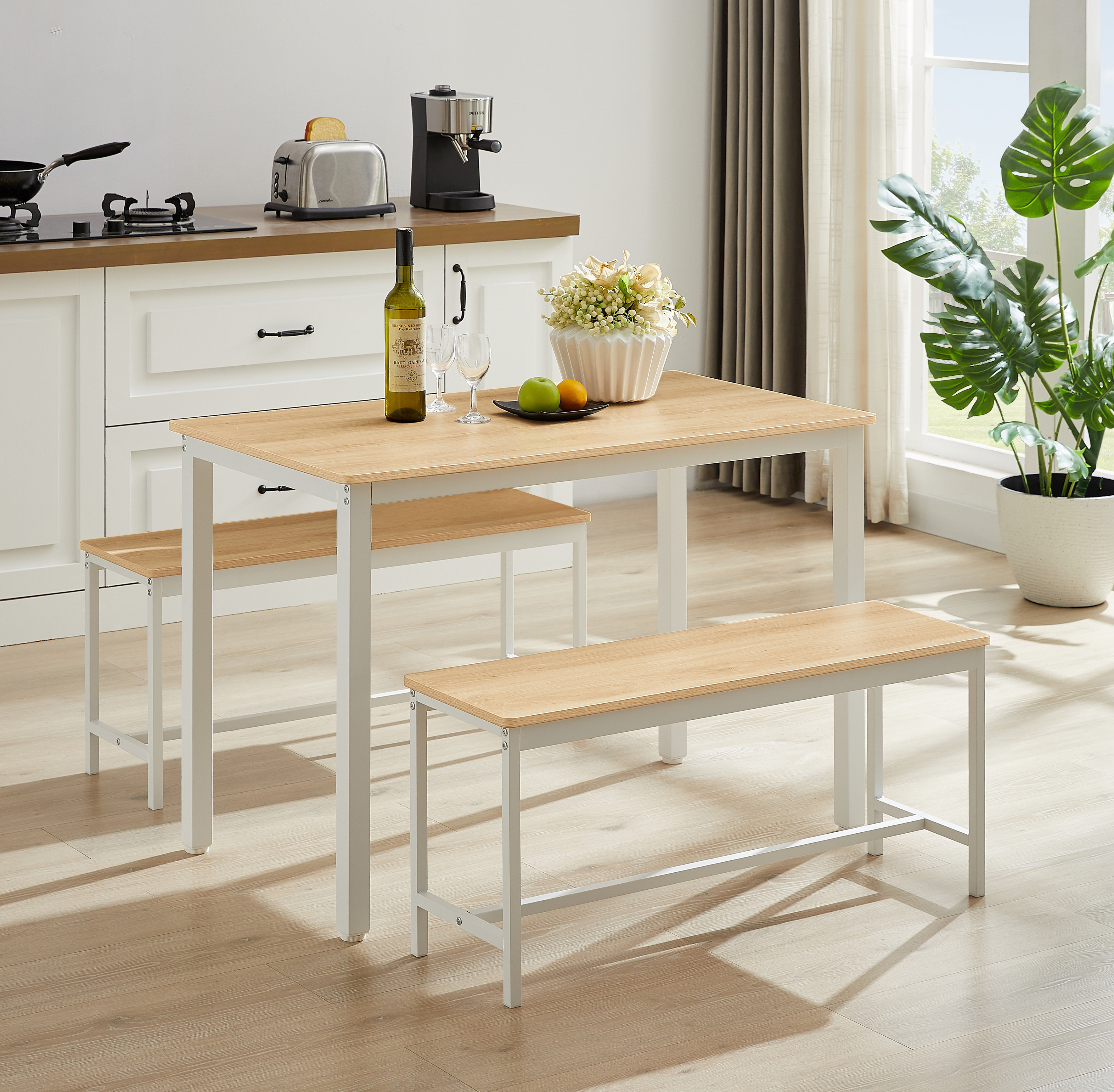 Kozart Dining Table Set,Bar Table with 2 Dining Benches,Kitchen Table ...