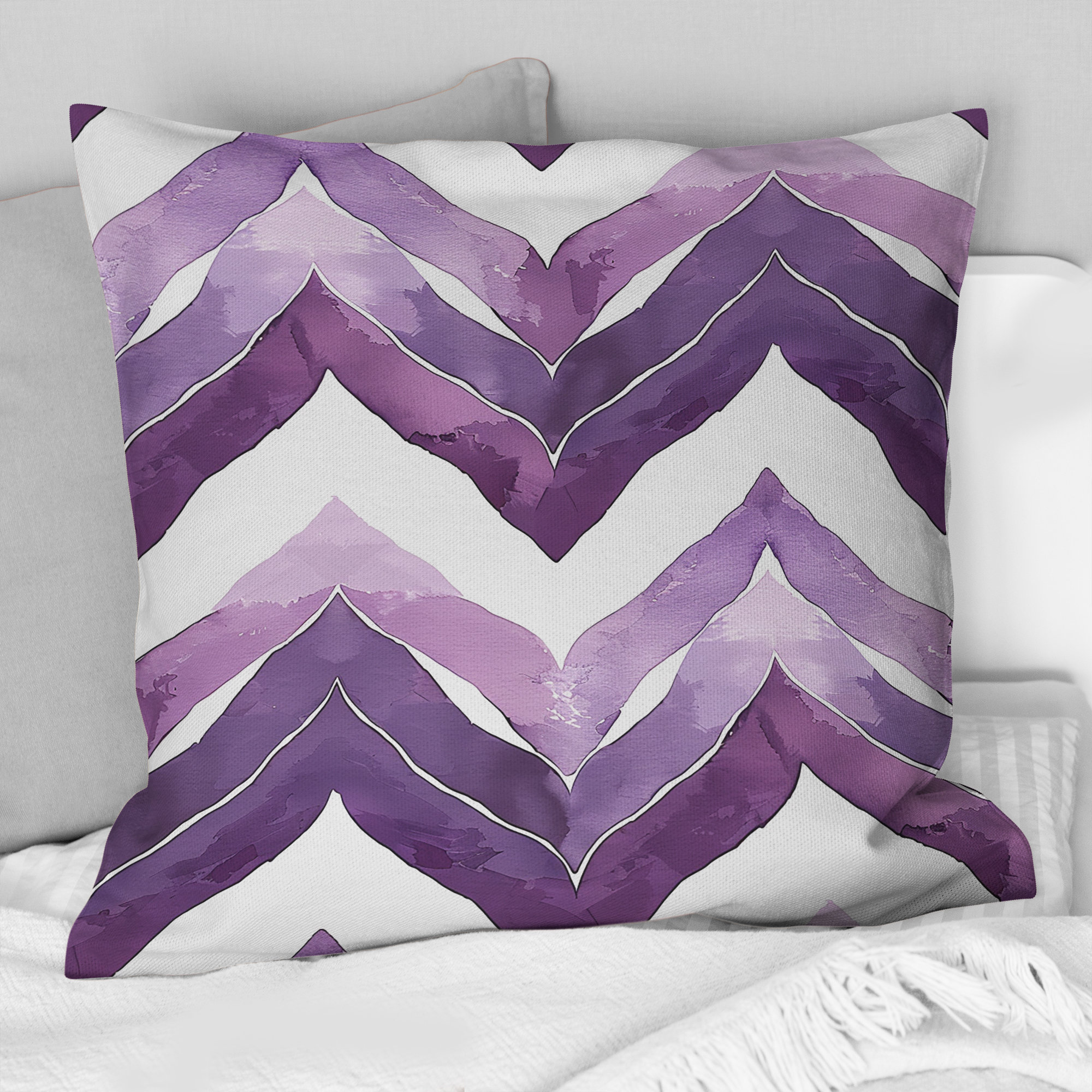 Design Art Purple White Chevron Bliss - Midcentury Throw Pillow | Wayfair