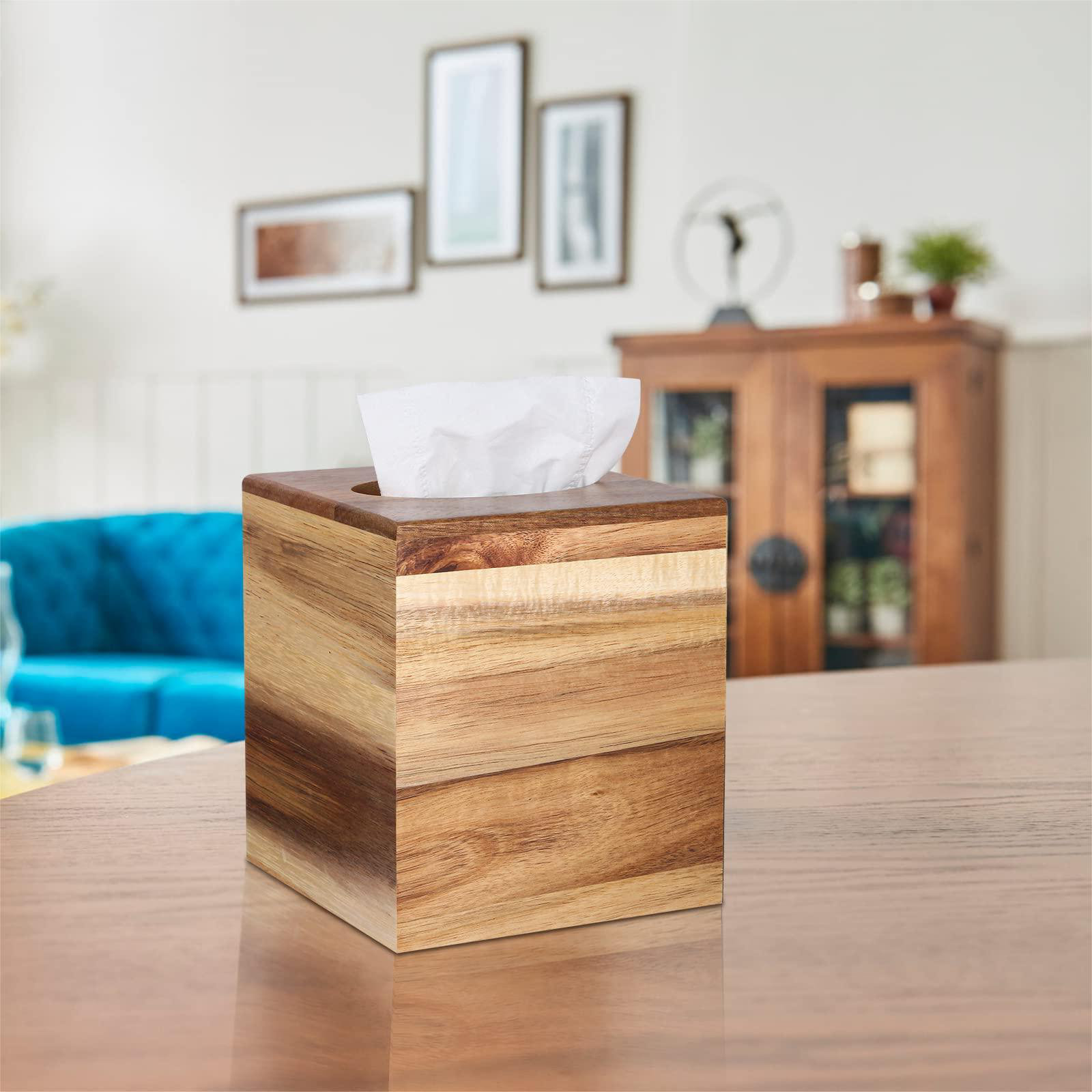 Loon Peak Tissue Box Cover, Acacia Wood Tissue Box Cover With Slide-Out ...