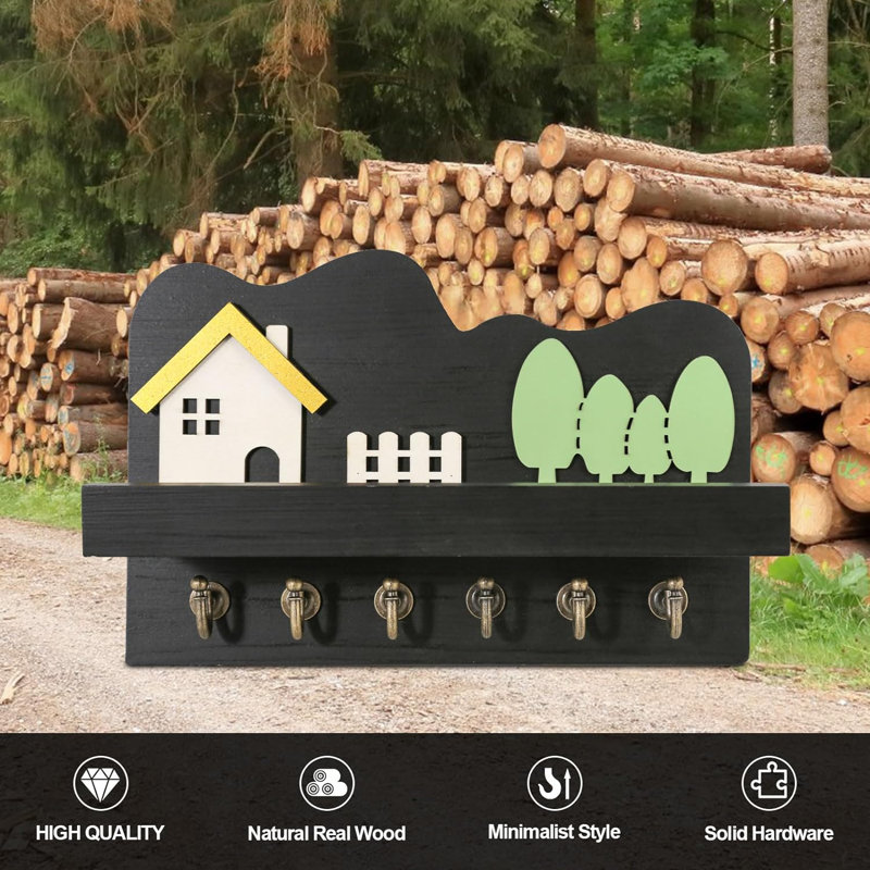 Gracie Oaks Reona Solid Wood Wall Organizer with Key Hooks | Wayfair