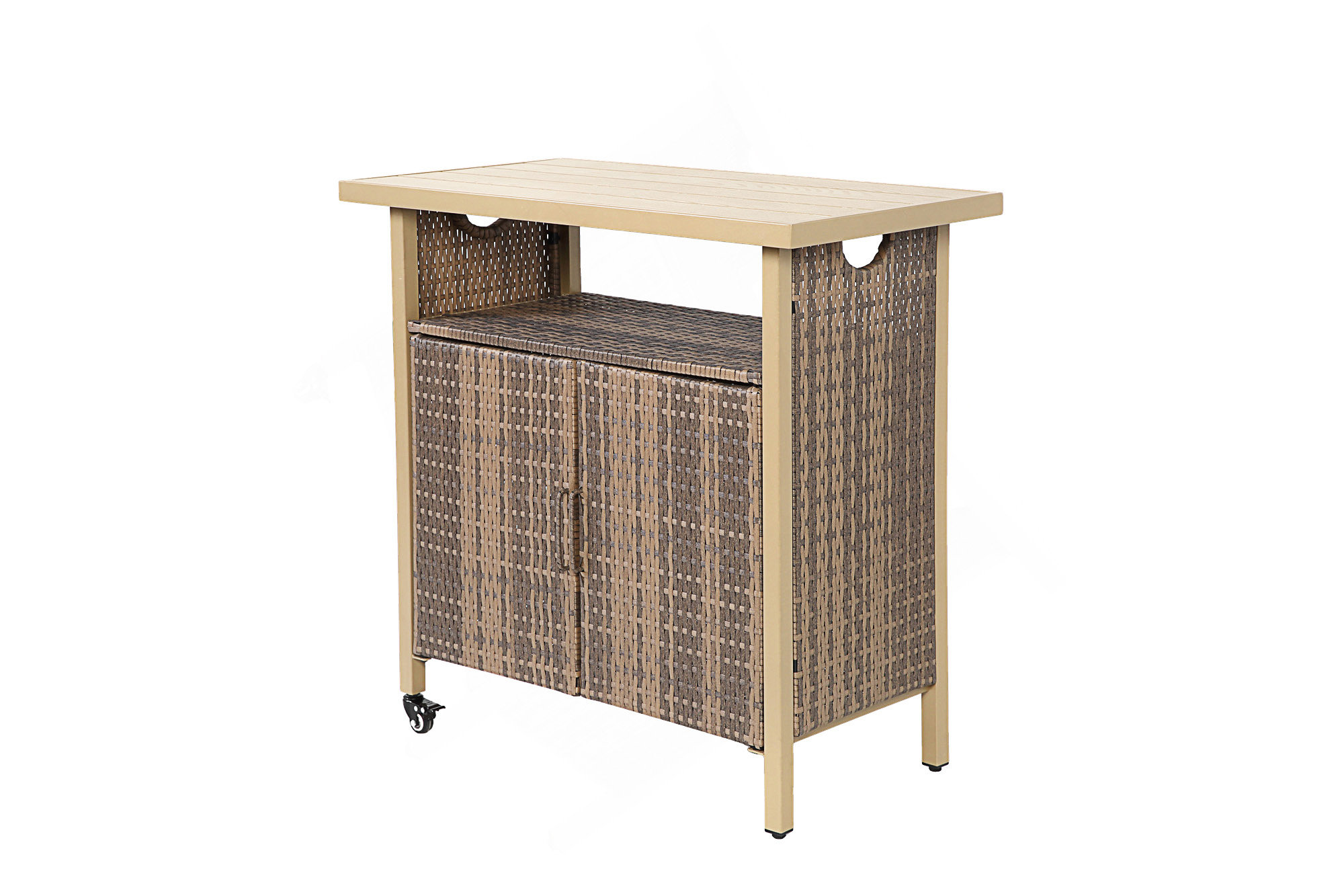 Latitude Run® Outdoor Wicker Bar Cart, Patio Wine Serving Cart W/Wheels ...