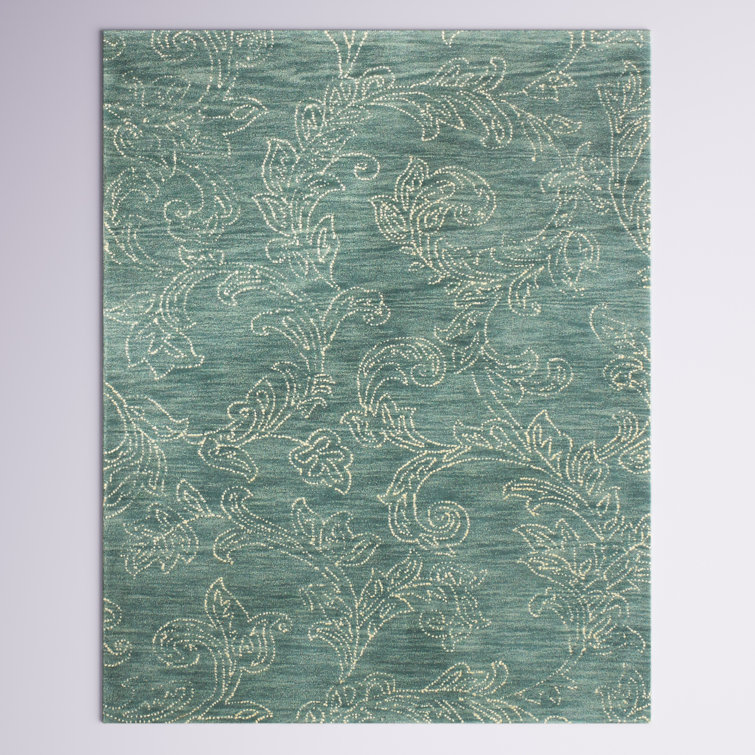 Mistana™ Kory Floral Handmade Tufted Wool Teal Area Rug & Reviews | Wayfair