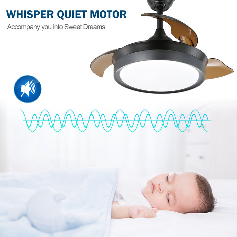 Orren Ellis 36" Invisible 3-Blade Retractable Ceiling Fan with LED ...