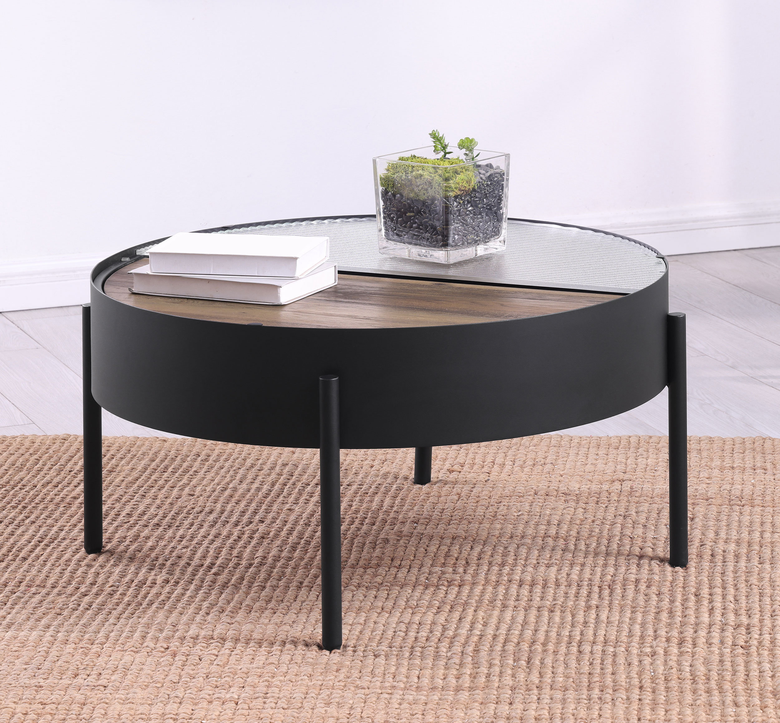 Mercer41 Silvestri Round Coffee Table With Hidden Storage Sandy Black ...