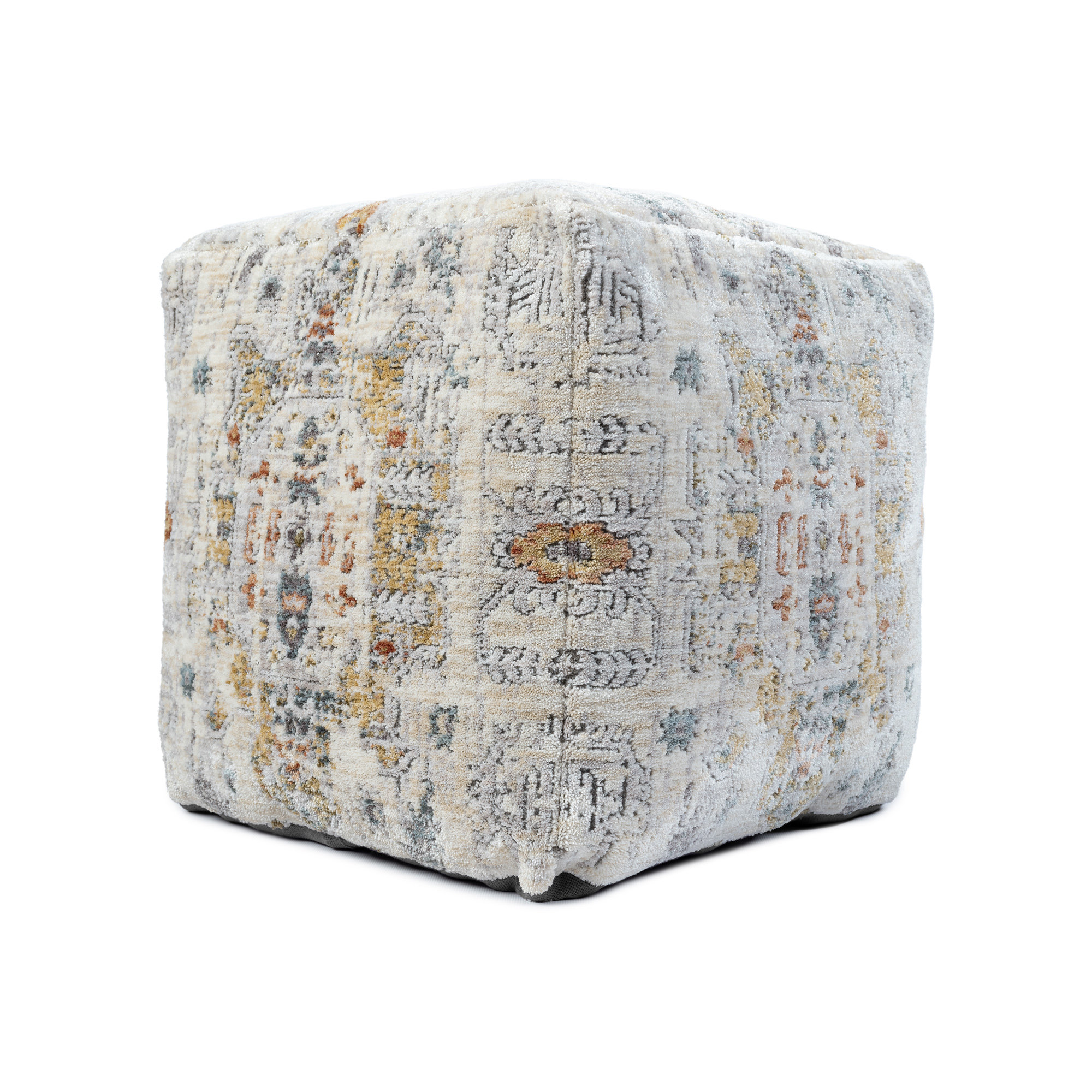 Bungalow Rose Light Gray/Ivory Transitional Medallion Cube Ottoman Pouf ...