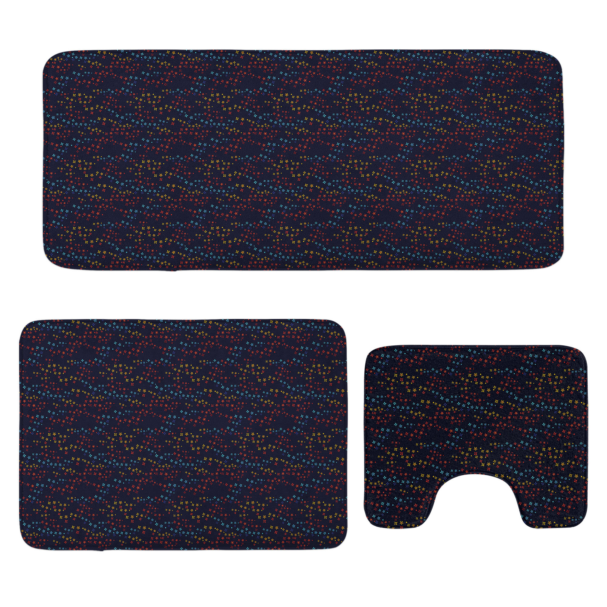 East Urban Home Dark Blue Bathroom Rug Set 3 Pieces U-Shape & Rectangle ...