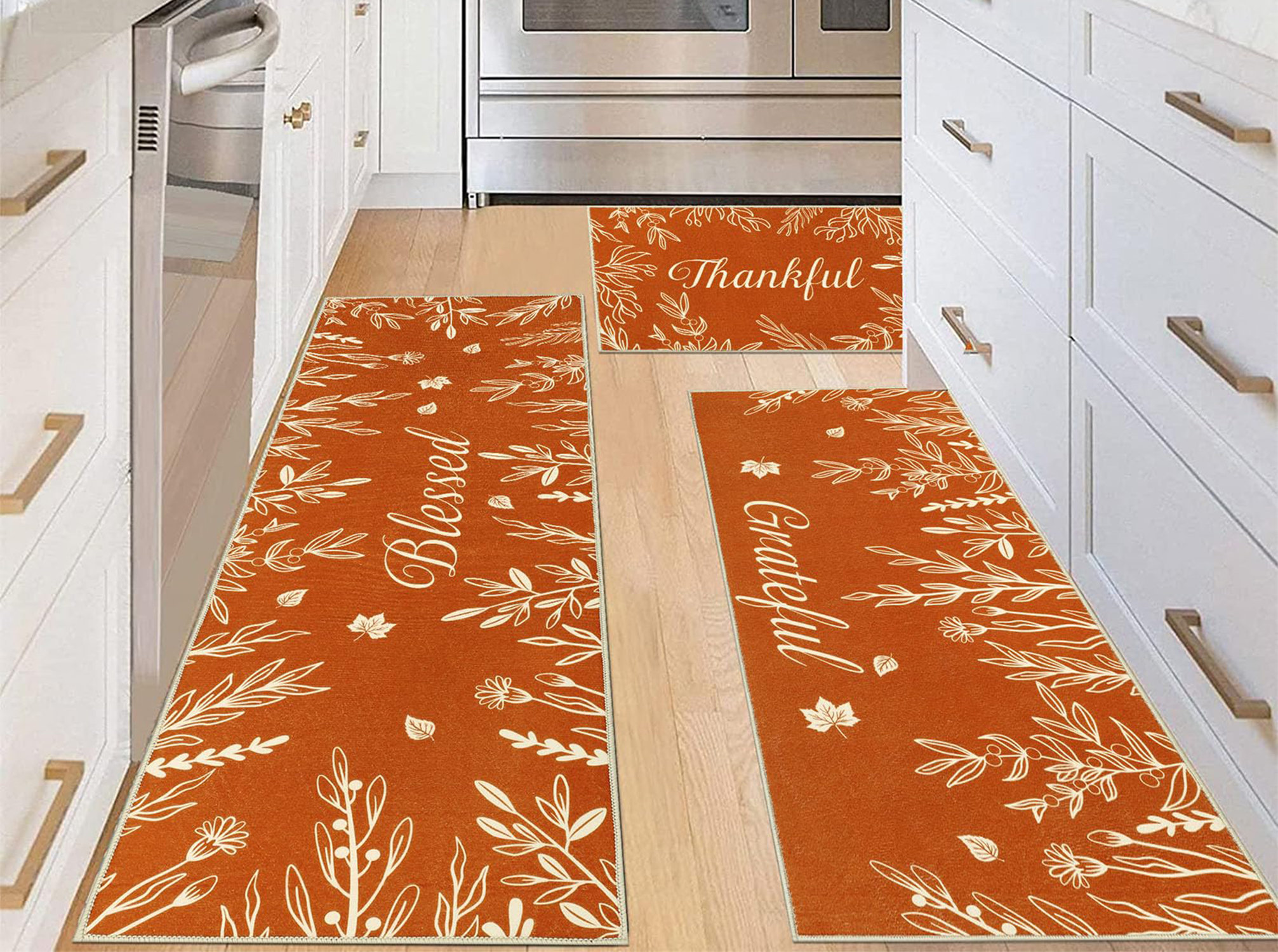 Gracie Oaks Fall Kitchen Rugs and Mats Non-slip Washable,Set of 3 | Wayfair