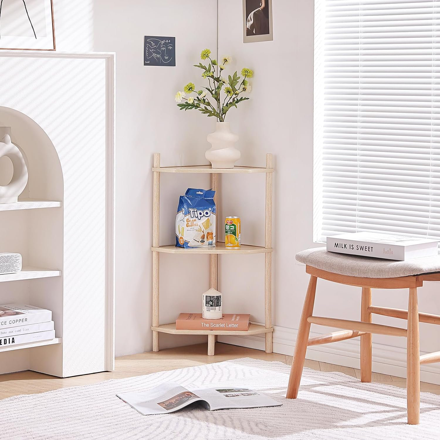 Ebern Designs Modern Wood Side Table, Triangular Accent End Table Plant ...