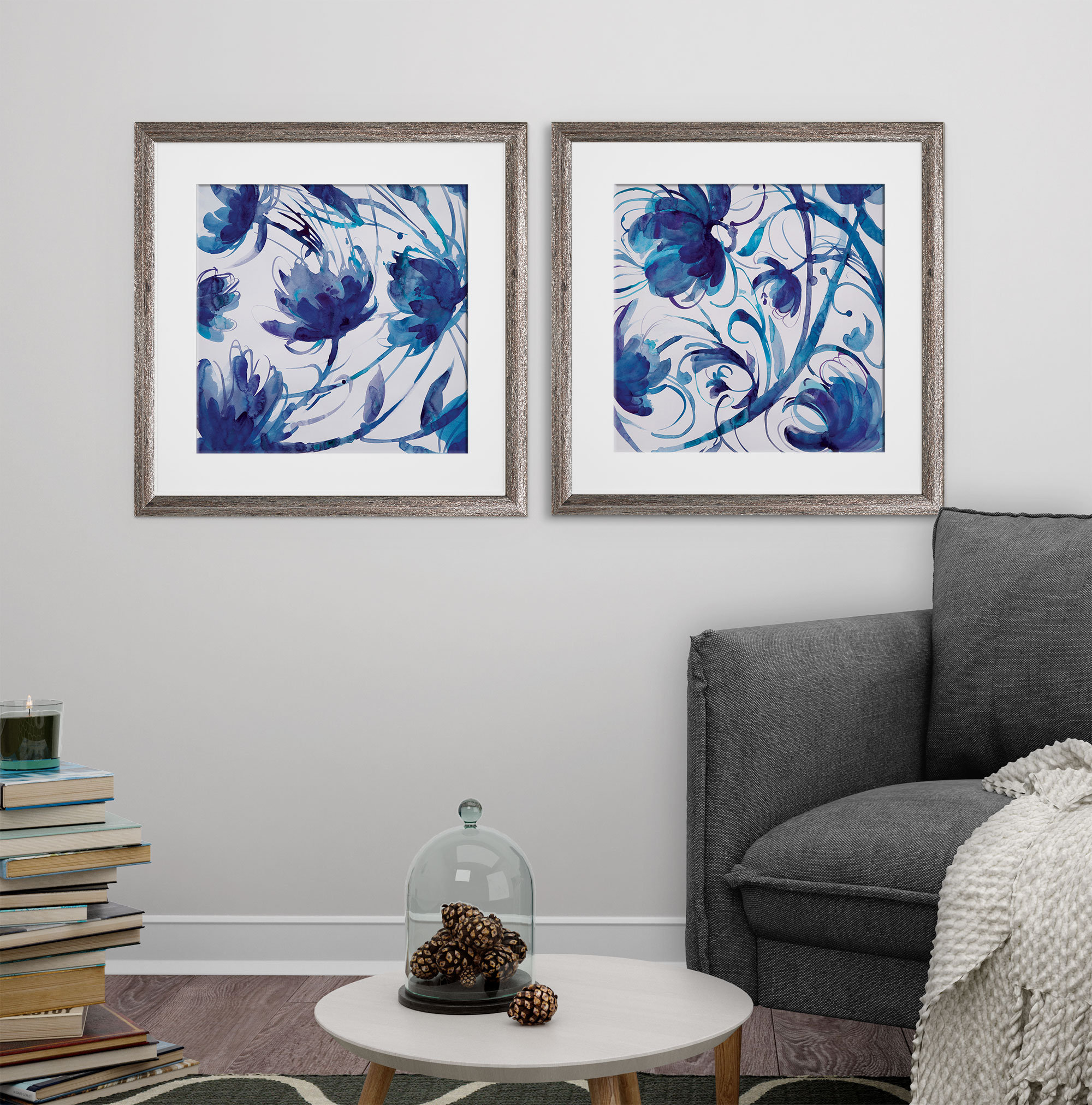 Red Barrel Studio® 'Indigo Swirl' 2 Piece Framed Print Set | Wayfair