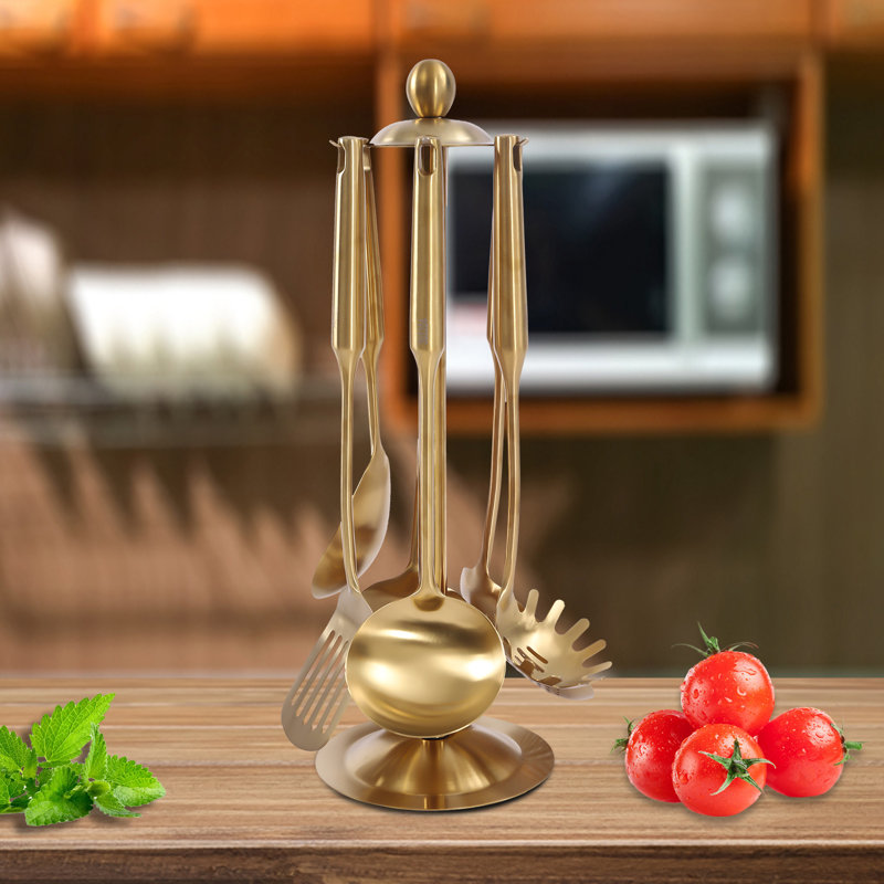 DALELEE 7-Piece Stainless Steel Kitchen Cooking Utensil Set with Holder ...