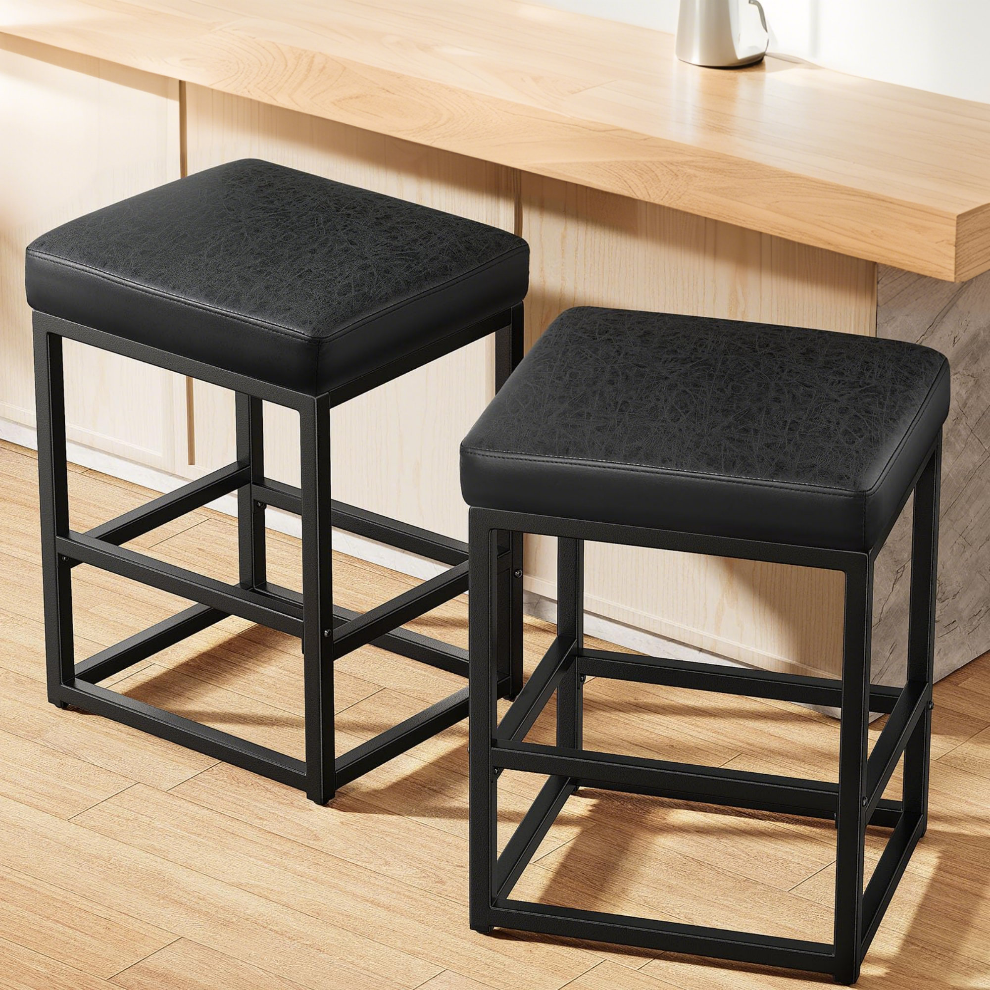 Latitude Run® Set Of 2 Counter Height Bar Stools – 24" Faux Leather ...