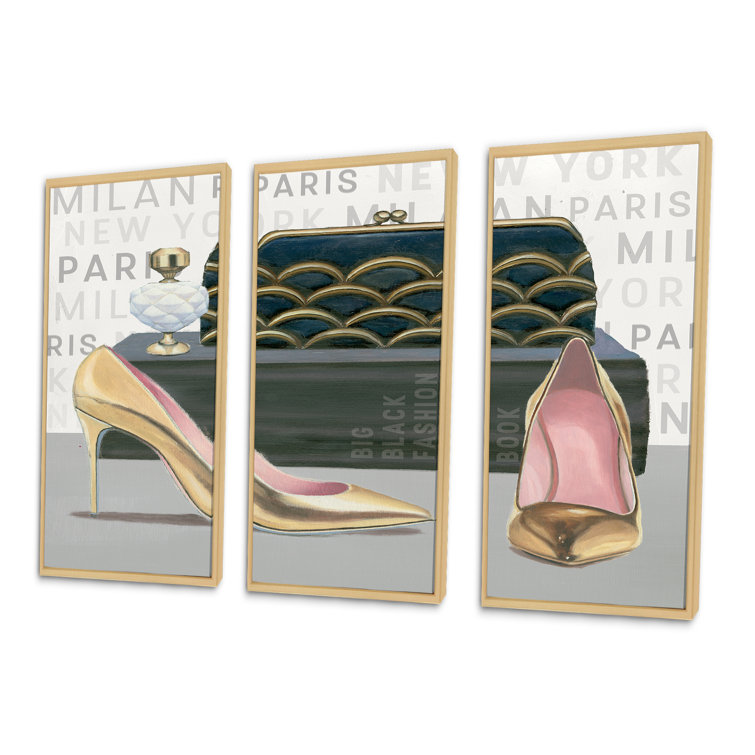 DesignArt Glam Fashion High Heels IV Framed On Canvas 3 Pieces Print ...
