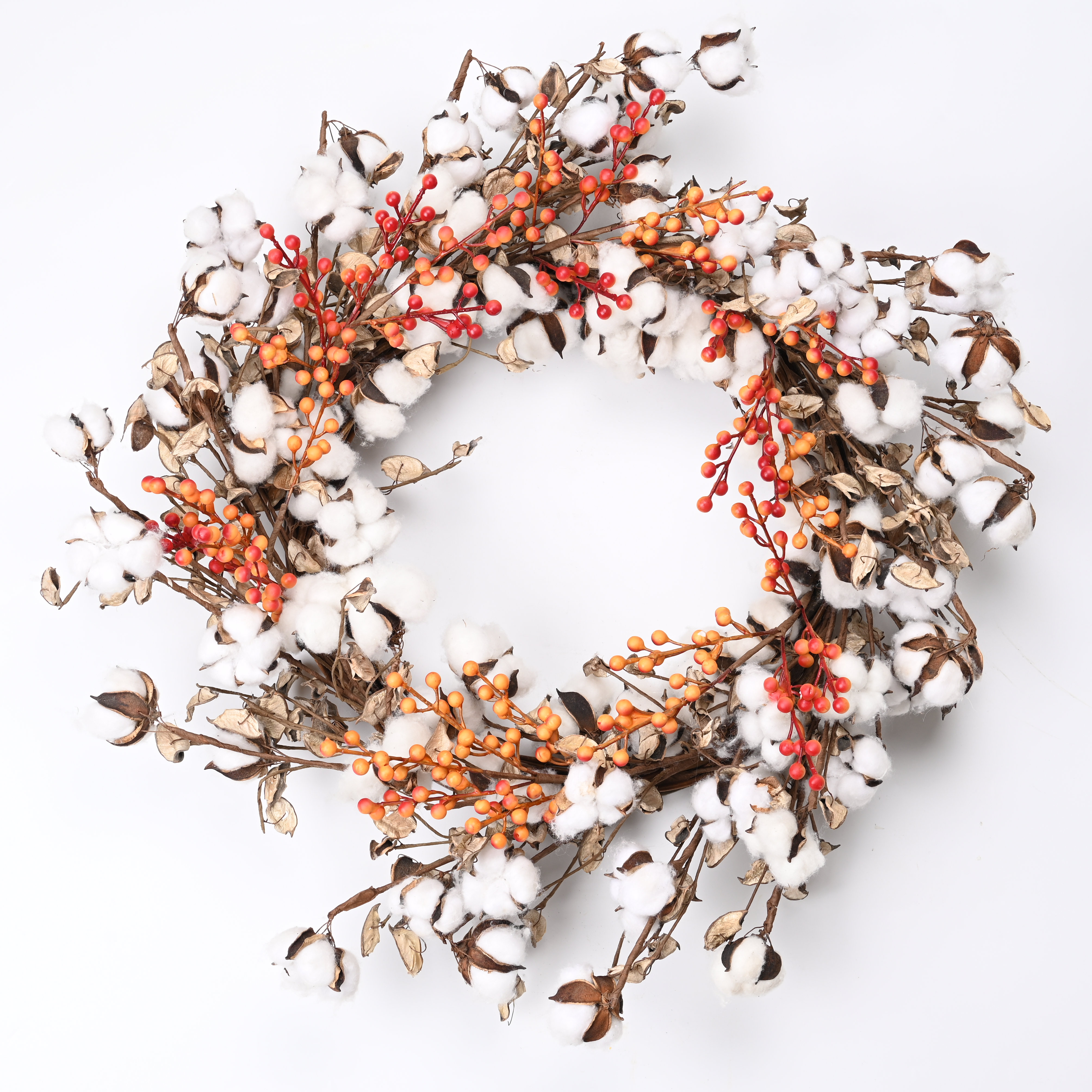 The Holiday Aisle® 26" Fall Cotton Berry Front Door Wreath | Wayfair