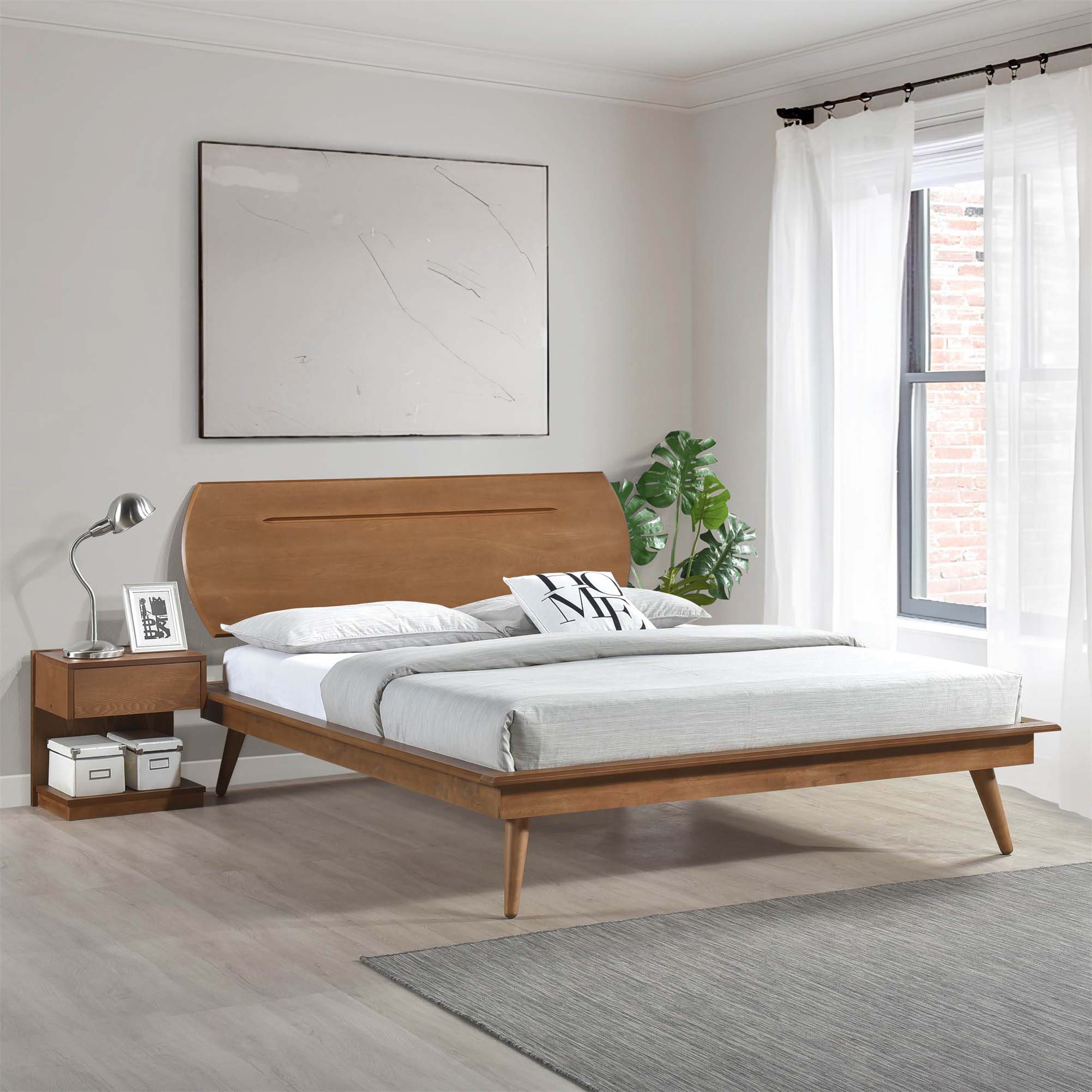 George Oliver Country Casual Style Platform Bed With Oval Headboard 1Pc ...