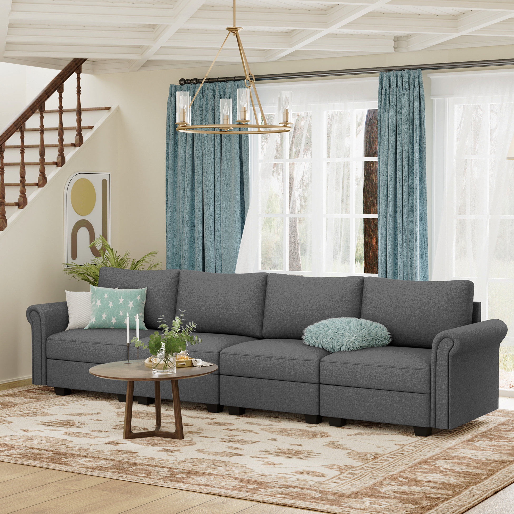 Latitude Run® Modular Sectional Sofa, Modern 4-Seater Sofa With Pillows ...