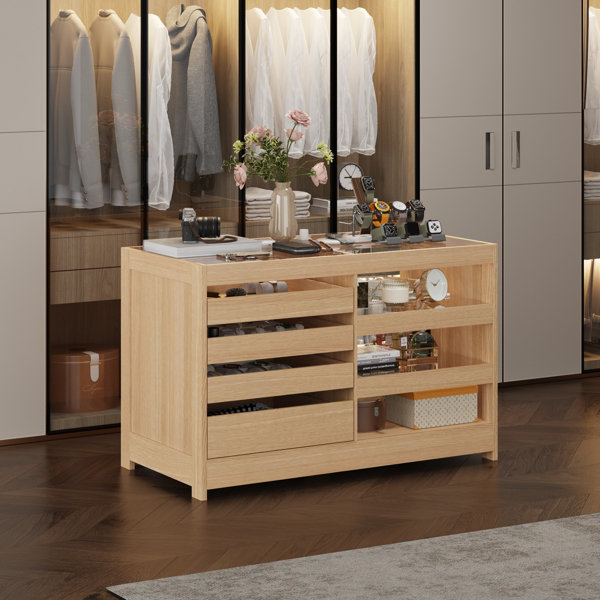 Latitude Run® Elegant Walk-In Closet Island With Glass Top Display And ...