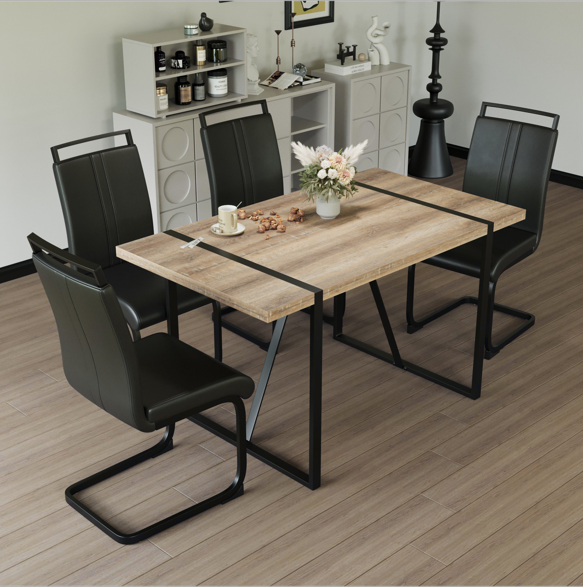 Ivy Bronx 55" dining table modern rural industrial rectangular MDF wood ...