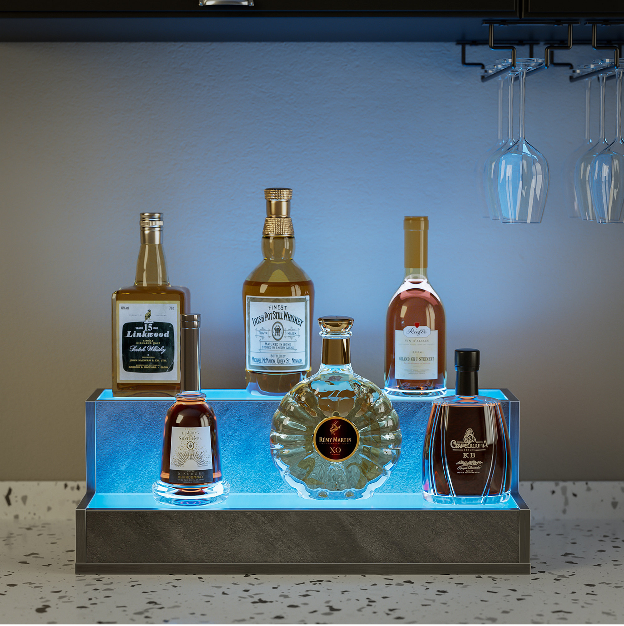 Wrought Studio™ LED Lighted Liquor Bottle Display Shelf, 20 Inch Bar ...