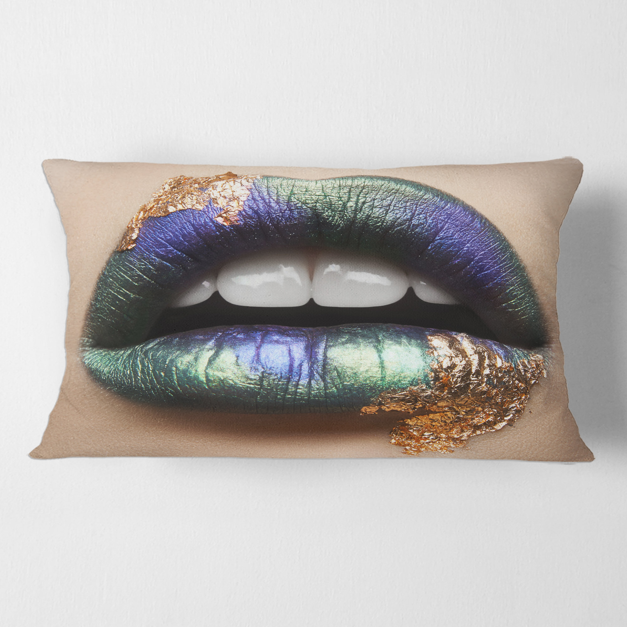 Design Art Female Lips with Lipstick and Teeth Rectangular Pillow Cover ...