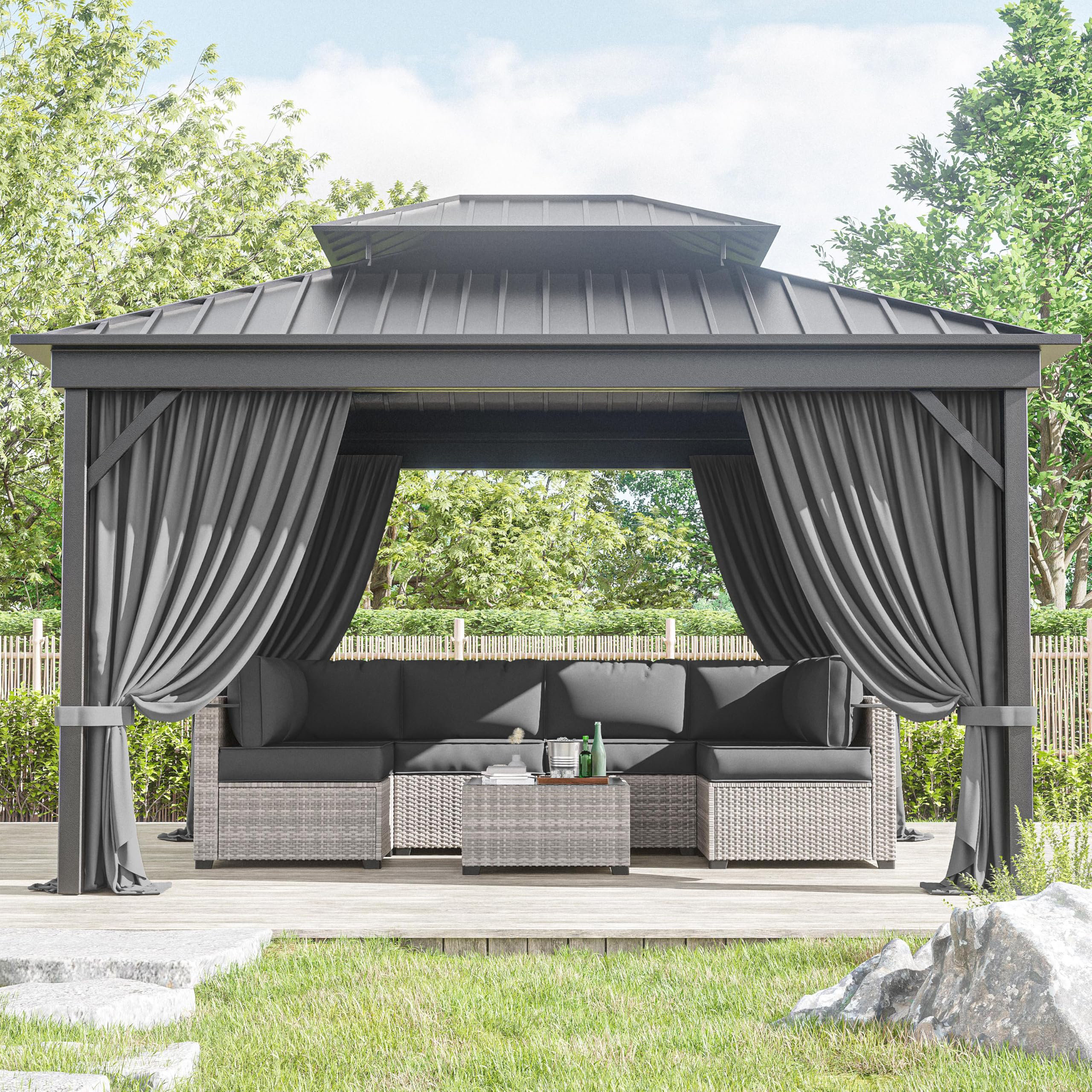Equal Fitness Outdoor Gazebo Curtains, 4-Panels Sidewall Curtains (Only ...