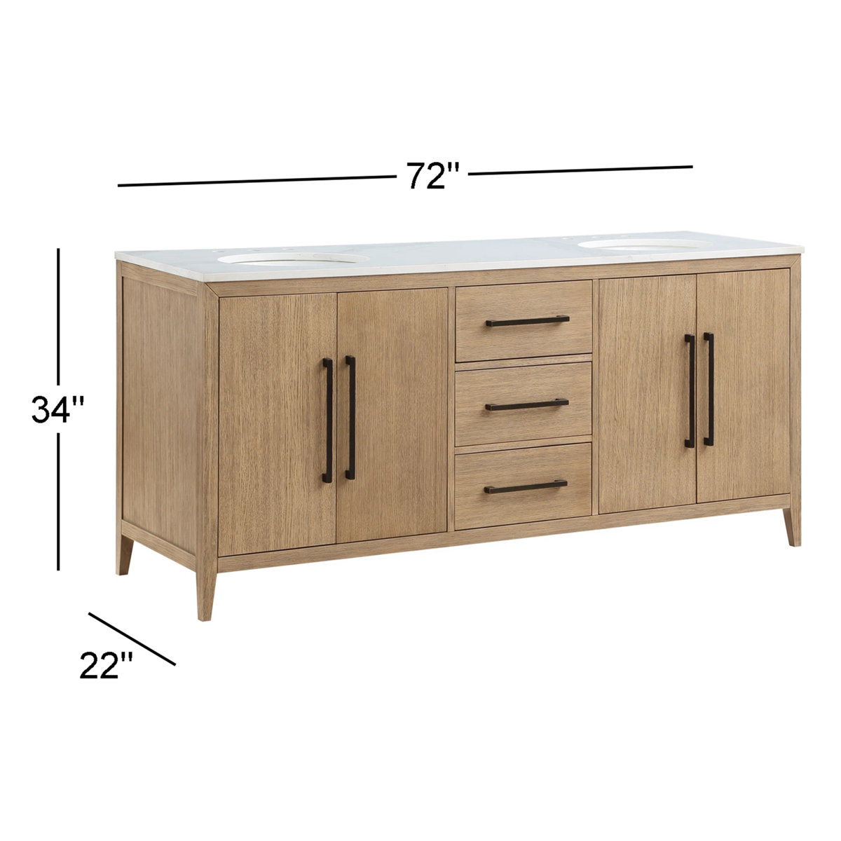 Highbury Furnishings Alsup 72'' Double Bathroom Vanity with Quartz Top ...