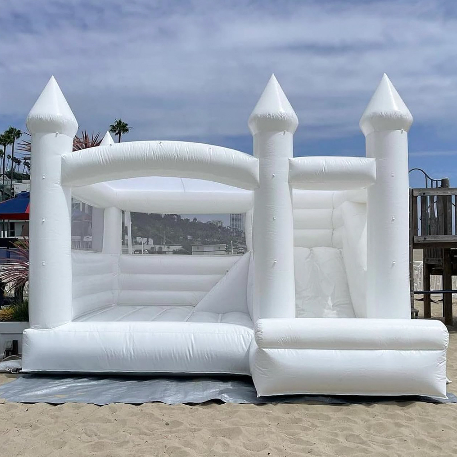 Connsann 15' x 13' PVC White Bounce House with Slide and Air Blower ...