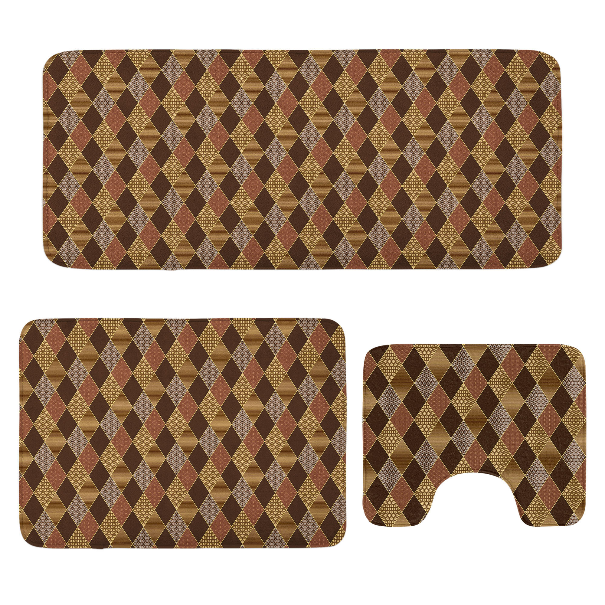 East Urban Home Brown Bathroom Rug Set 3 Pieces U-Shape & Rectangle ...