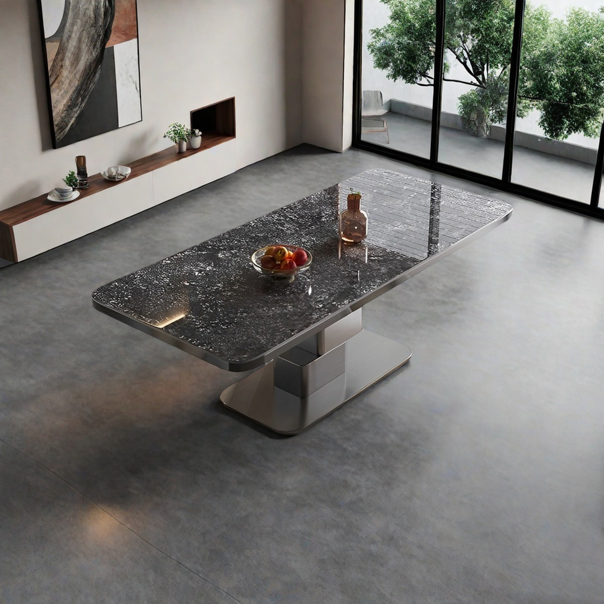 Elamer Light luxury rectangular rock slab dining table | Wayfair