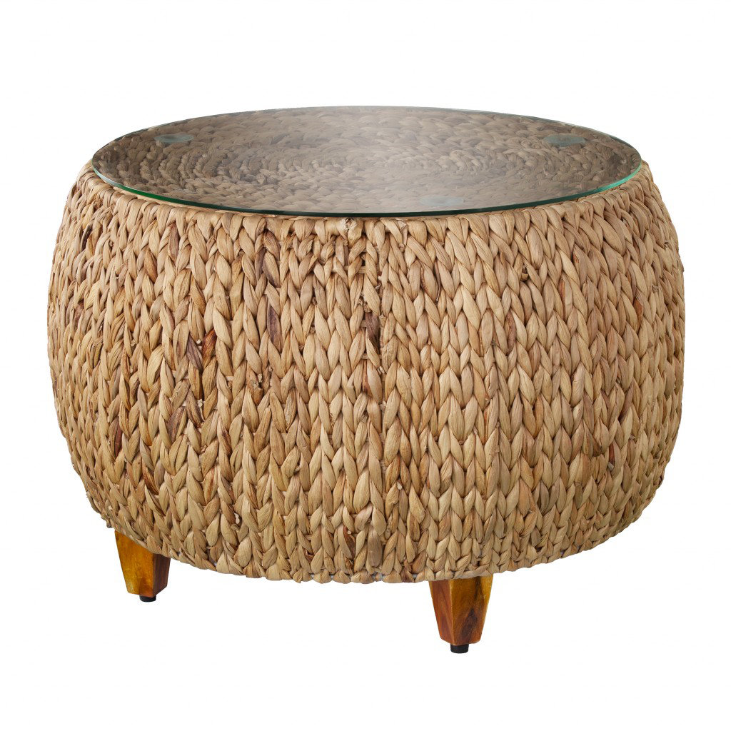 Dovecove 28" Natural And Natural Brown Glass And Solid Wood Square ...