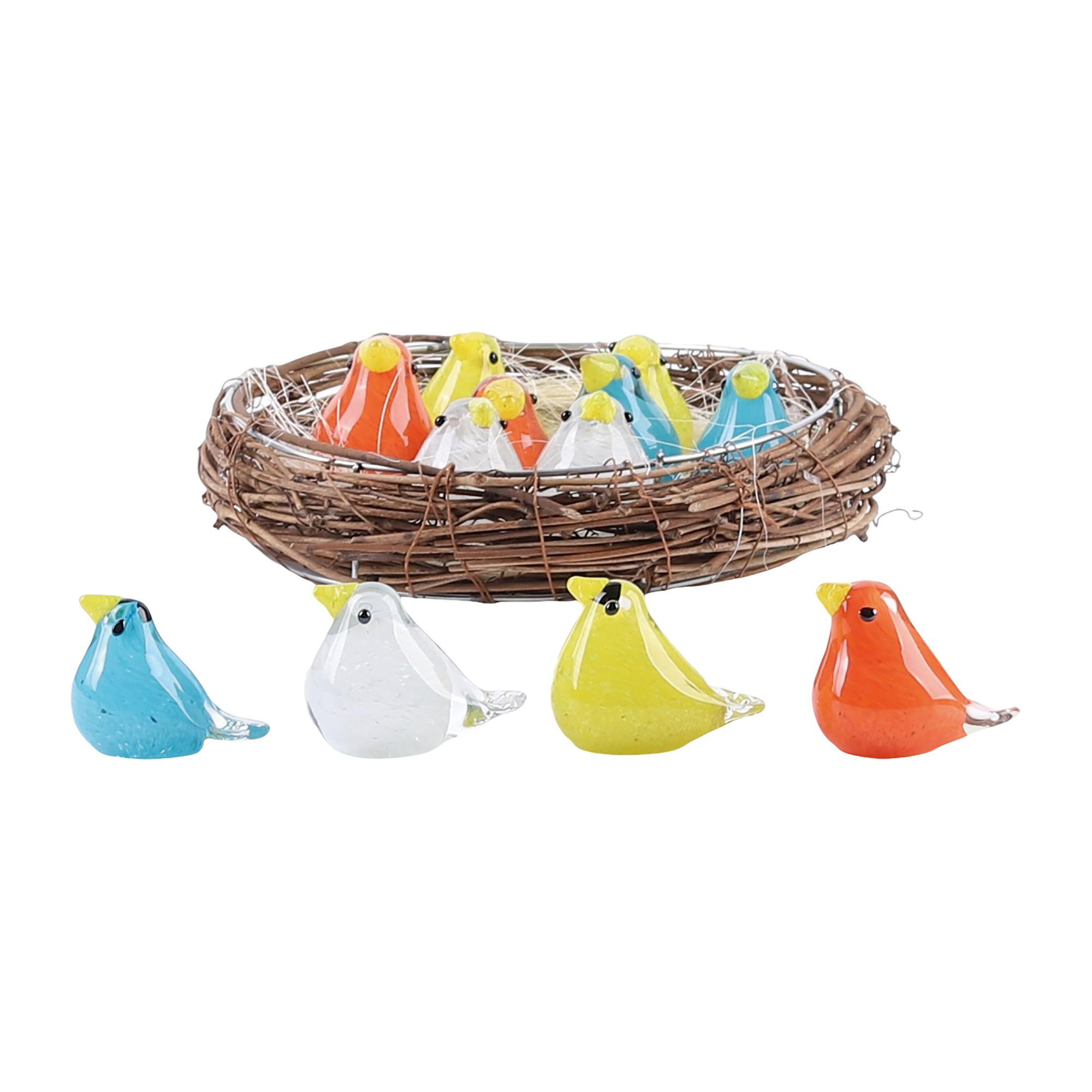 Transpac Mini Glass Colorful Birds In Nest Display Home Decorations ...