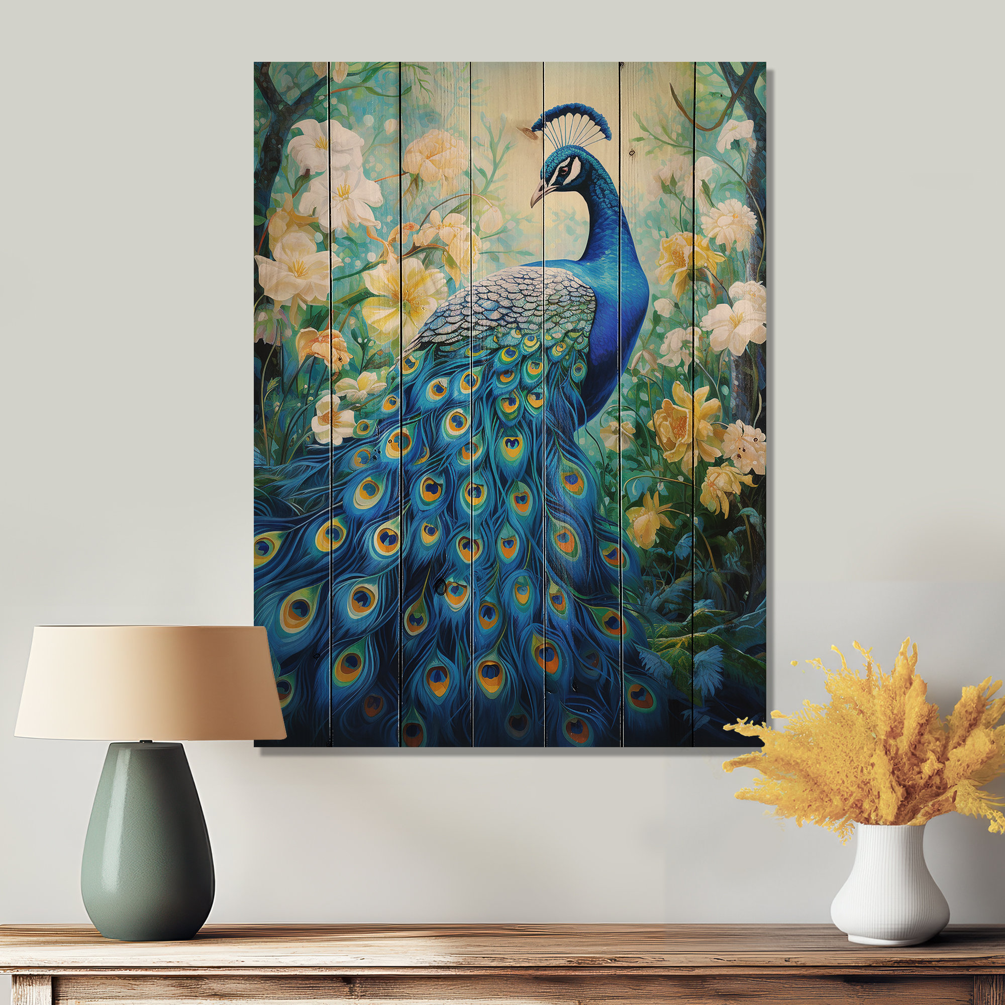 Dakota Fields Teal Peacock Symbolist On Wood Print - Wayfair Canada