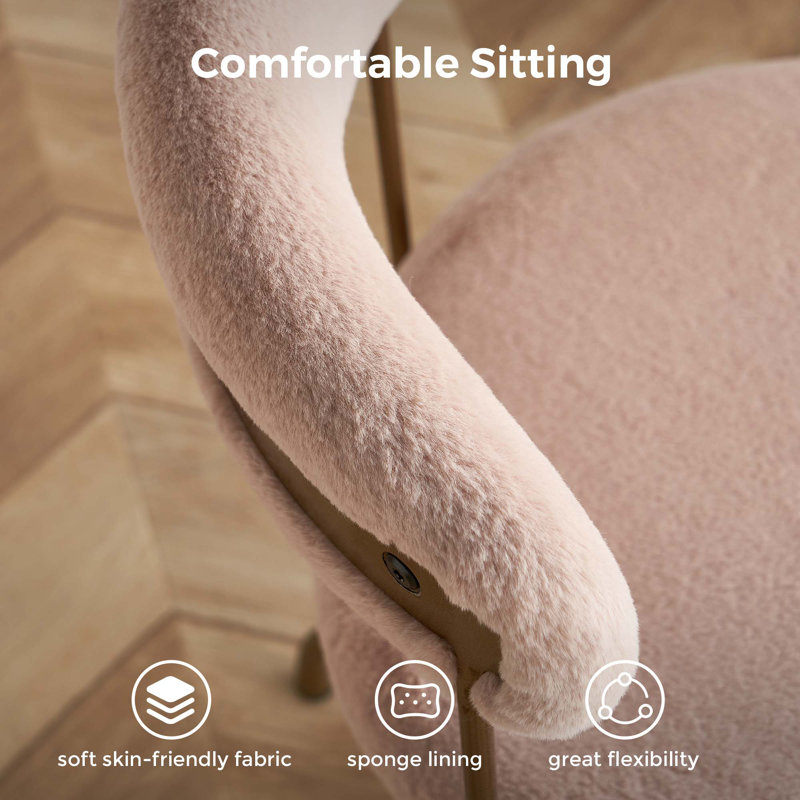 Everly Quinn 19.5" Faux Fur Accent Chair Golden Iron Base Classic ...