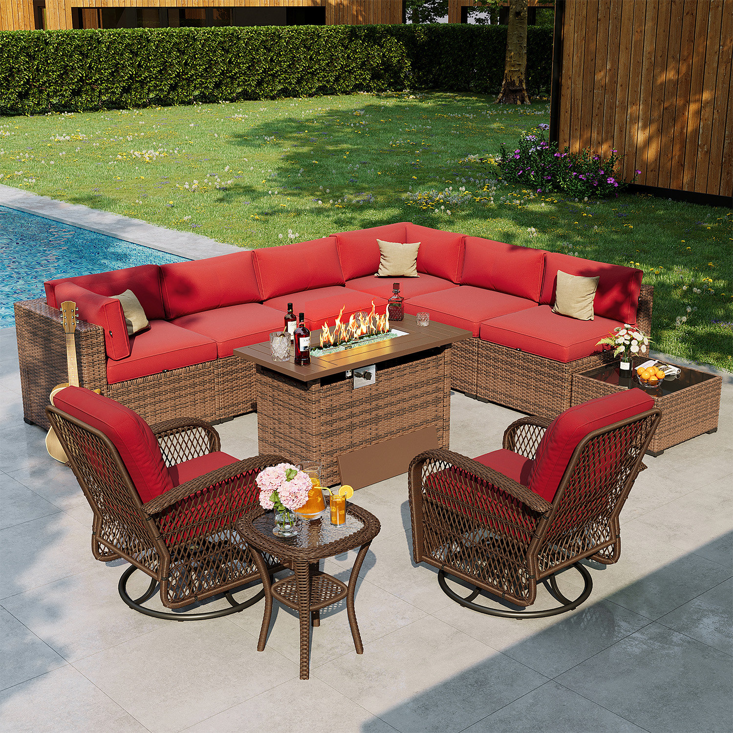 Lark Manor™ 8-person Outdoor Rattan Wicker Sectional Seating Group With ...
