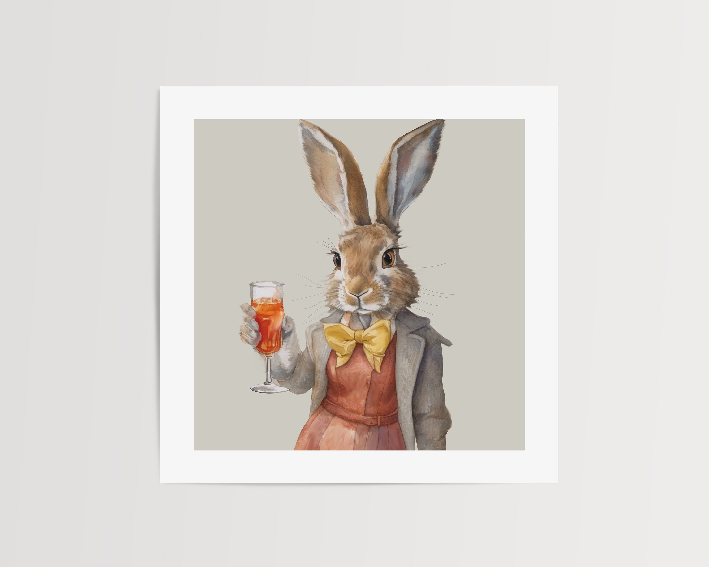 Happy Larry Watercolour Aperol Hare Country Wall Art Print Unframed ...