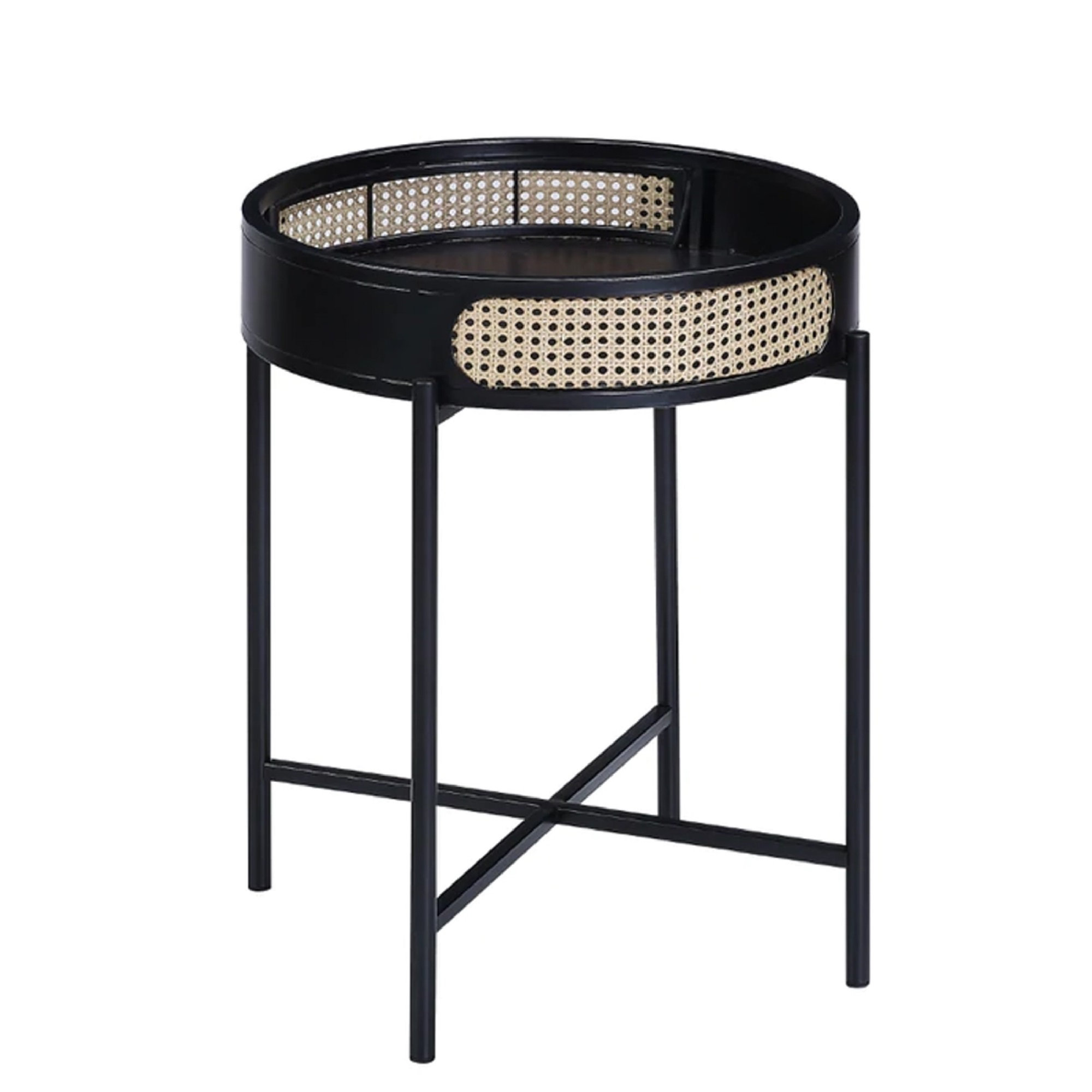 Benjara Bert 24 Inch Round End Table, Rattan Apron Accent, Metal Legs ...