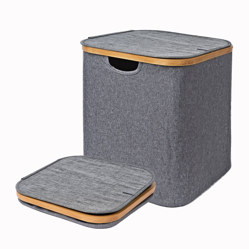 Latitude Run® Square Foldable Bamboo Frame Laundry Hamper With Lid ...