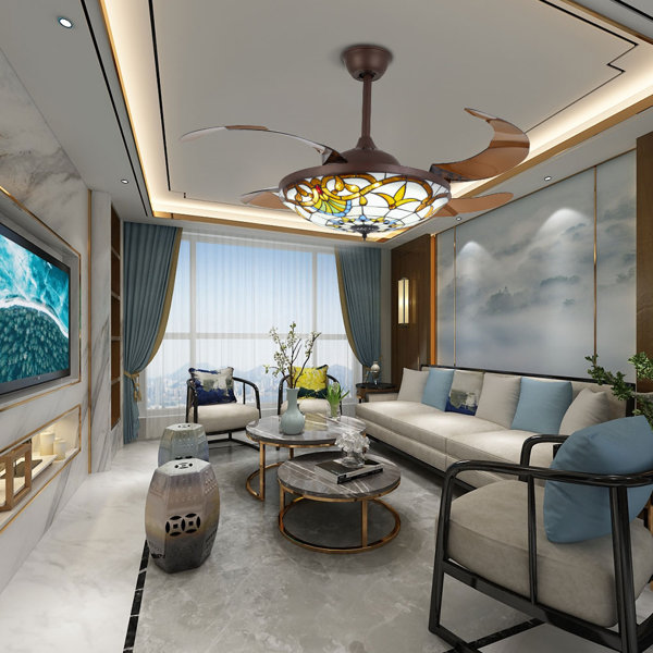 Canora Grey 42" Dark Brown Retractable Retro Stylish Ceiling Fan With ...