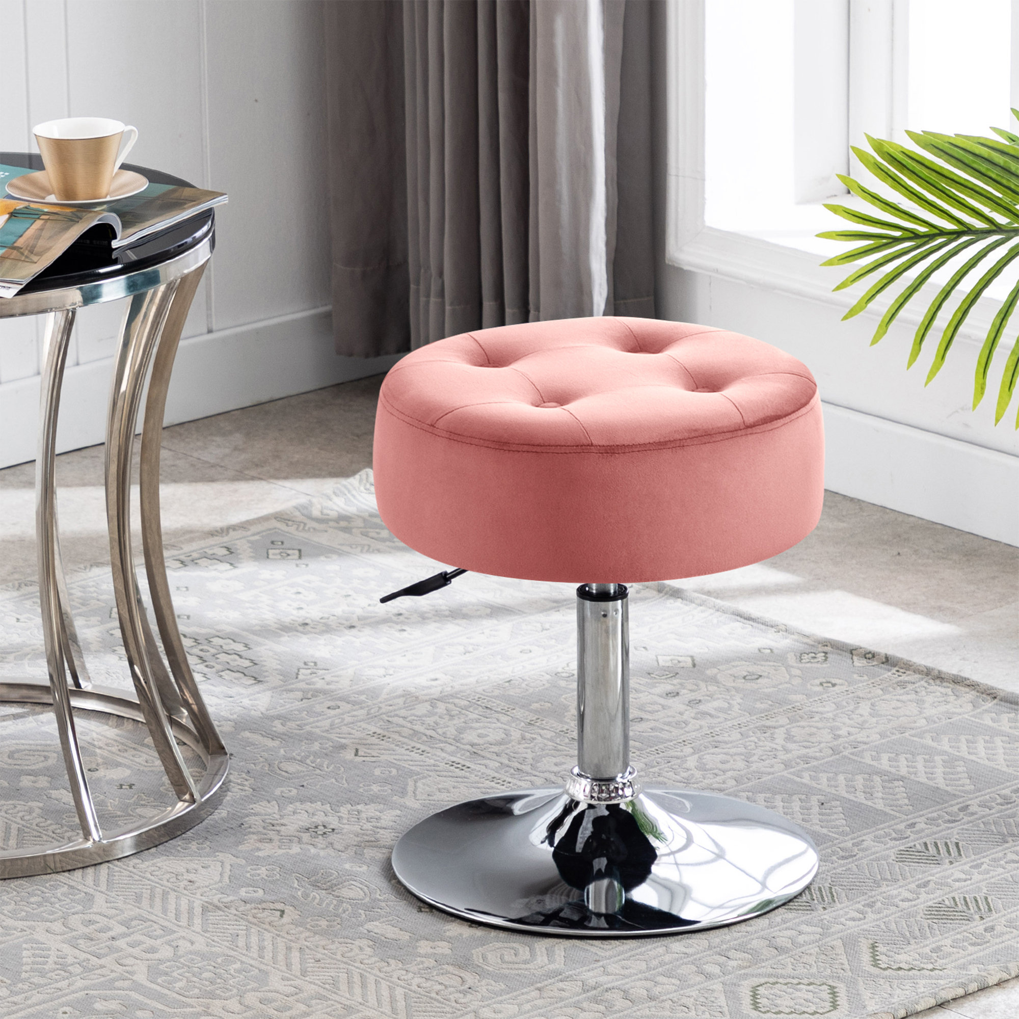 Hashtag Home Leiser 16" Wide Modern Velvet Swivel Adjustable Height ...
