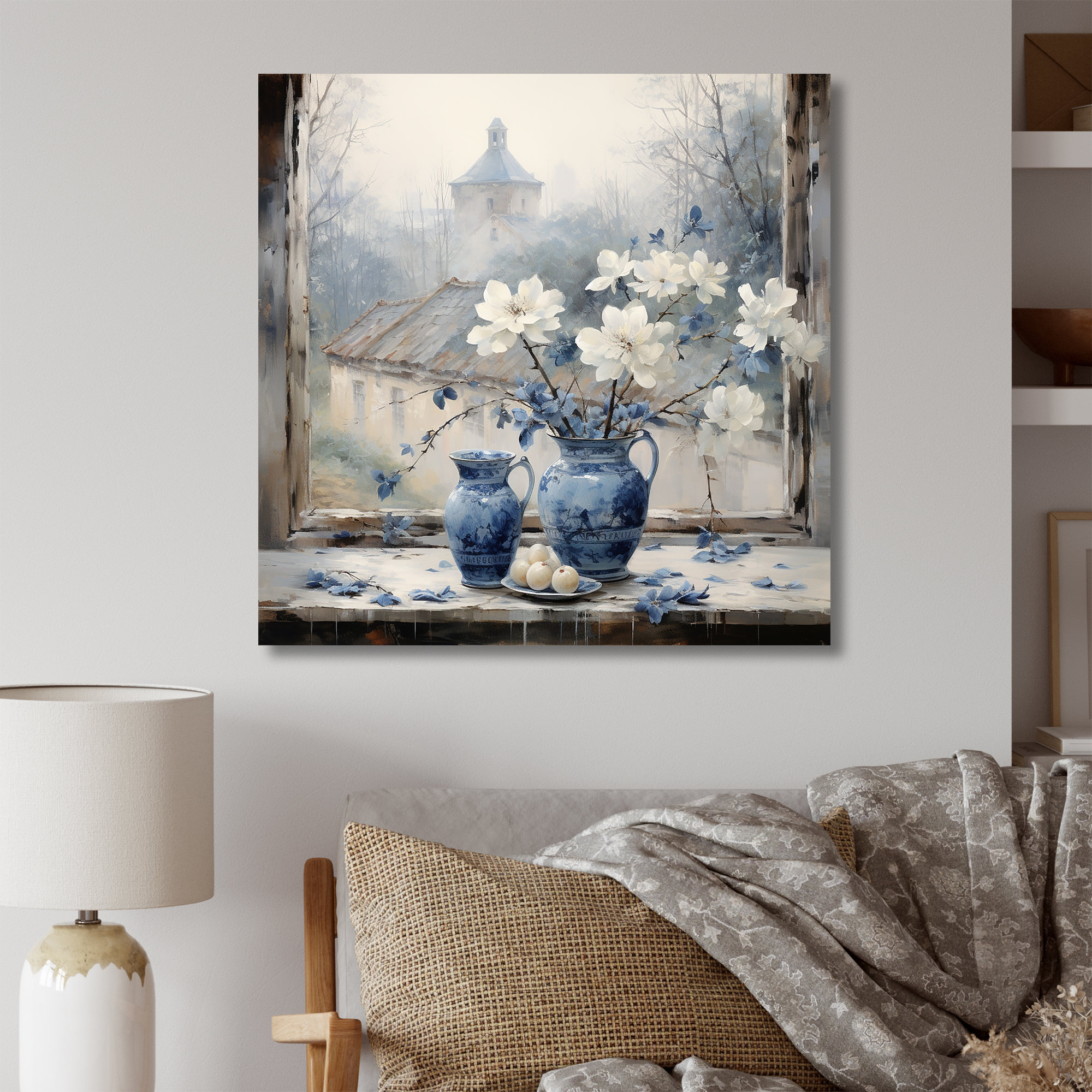 Winston Porter White and blue Antique floral window charm - Farm ...