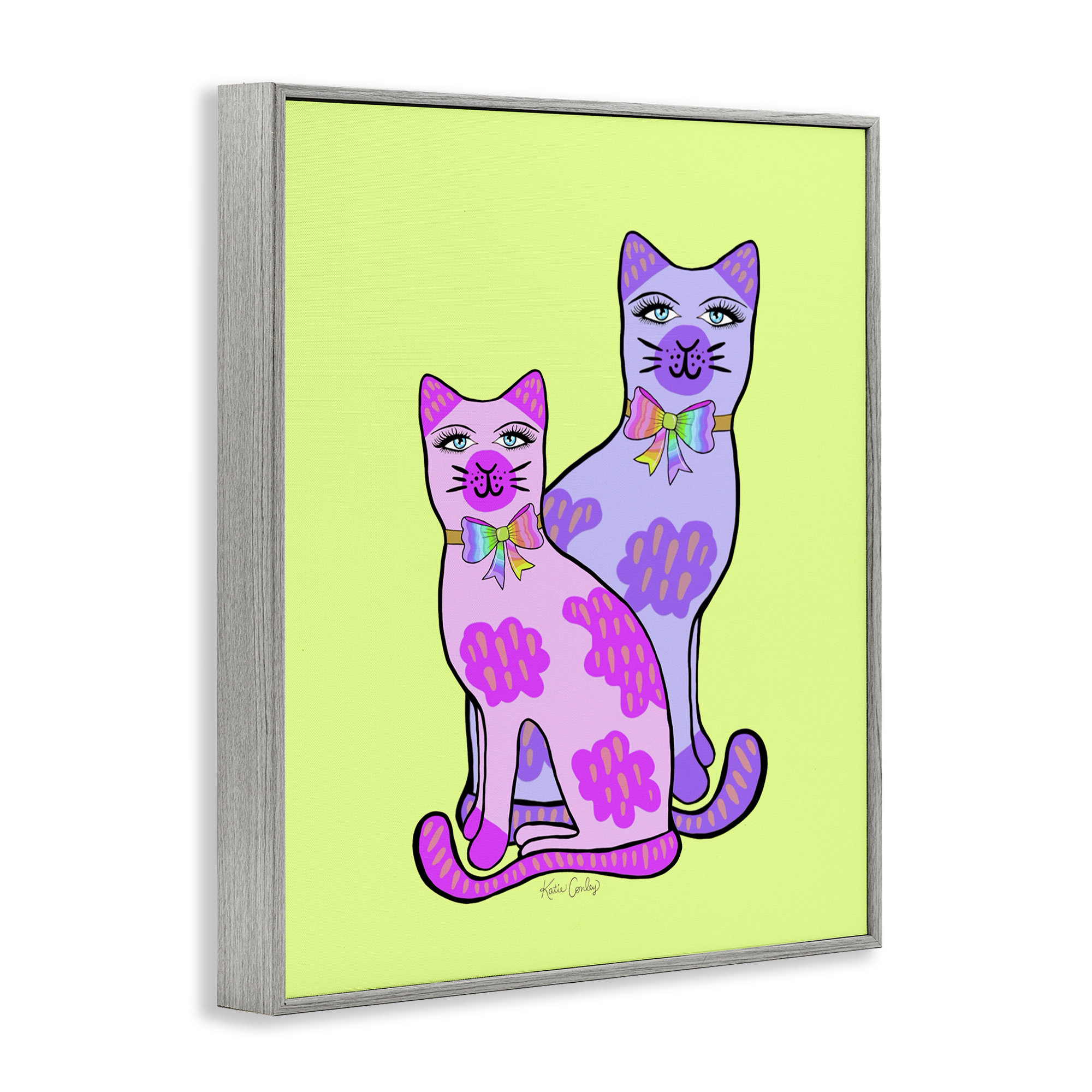Dakota Fields Funky Bright Cats Framed Giclee, design by Katie Conley ...
