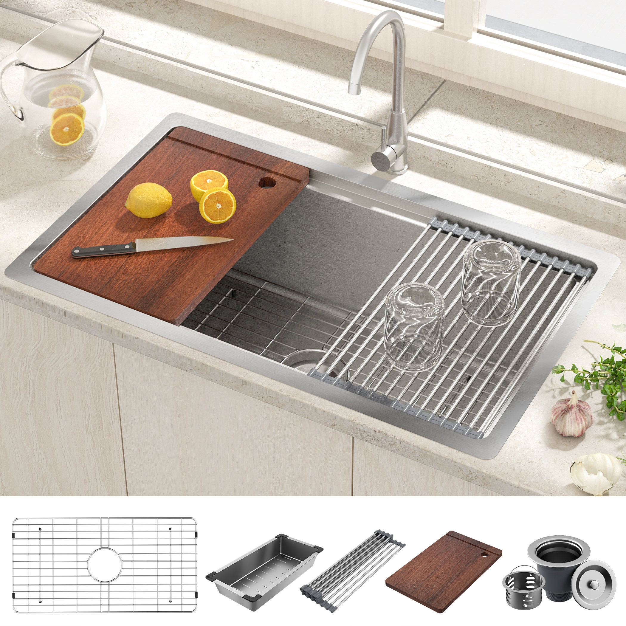 AiYchen 30" L x 19" W Undermount Kitchen Sink with Accessories ...
