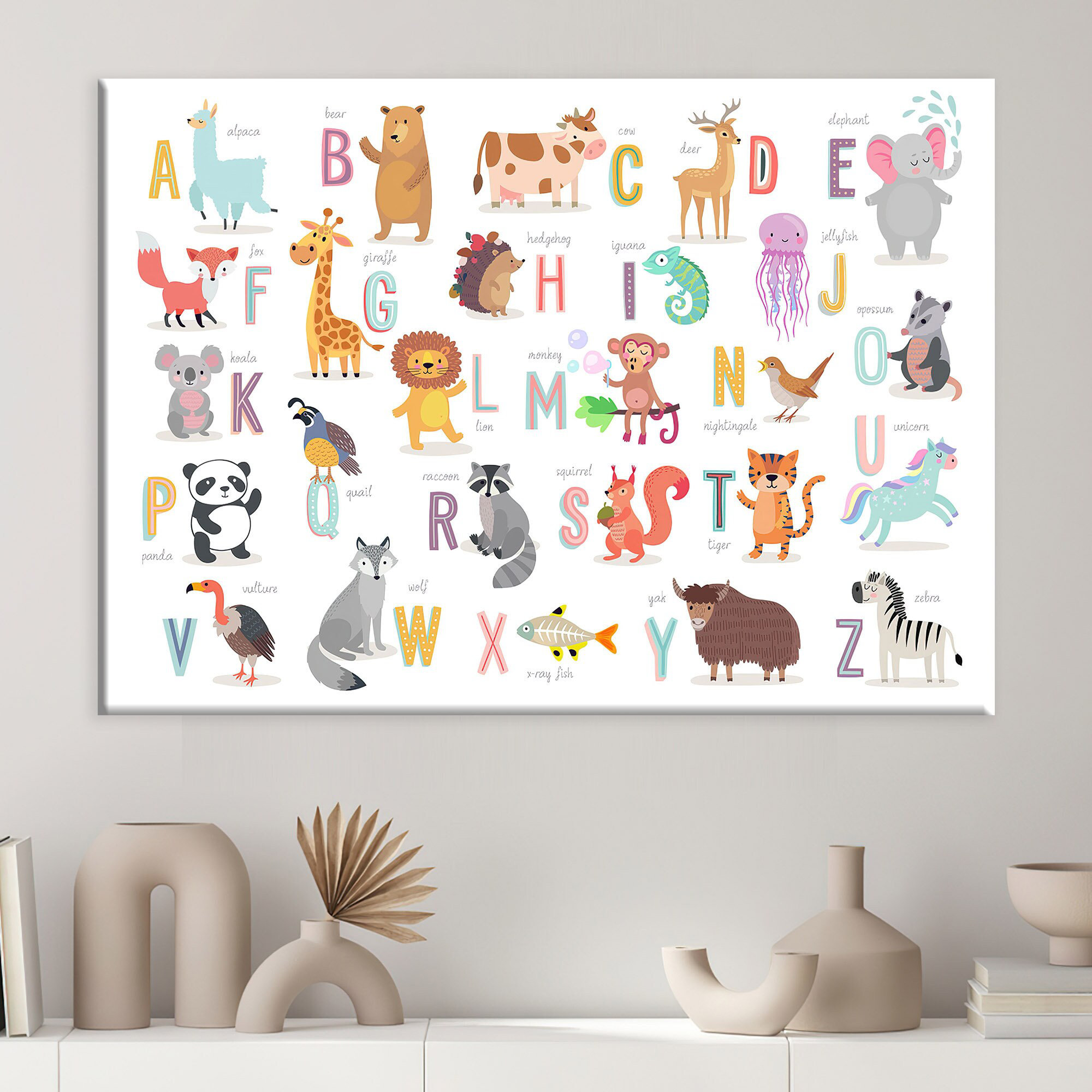 Red Barrel Studio® Printed Canvas: Vibrant Jungle Animals, Alphabet Art ...