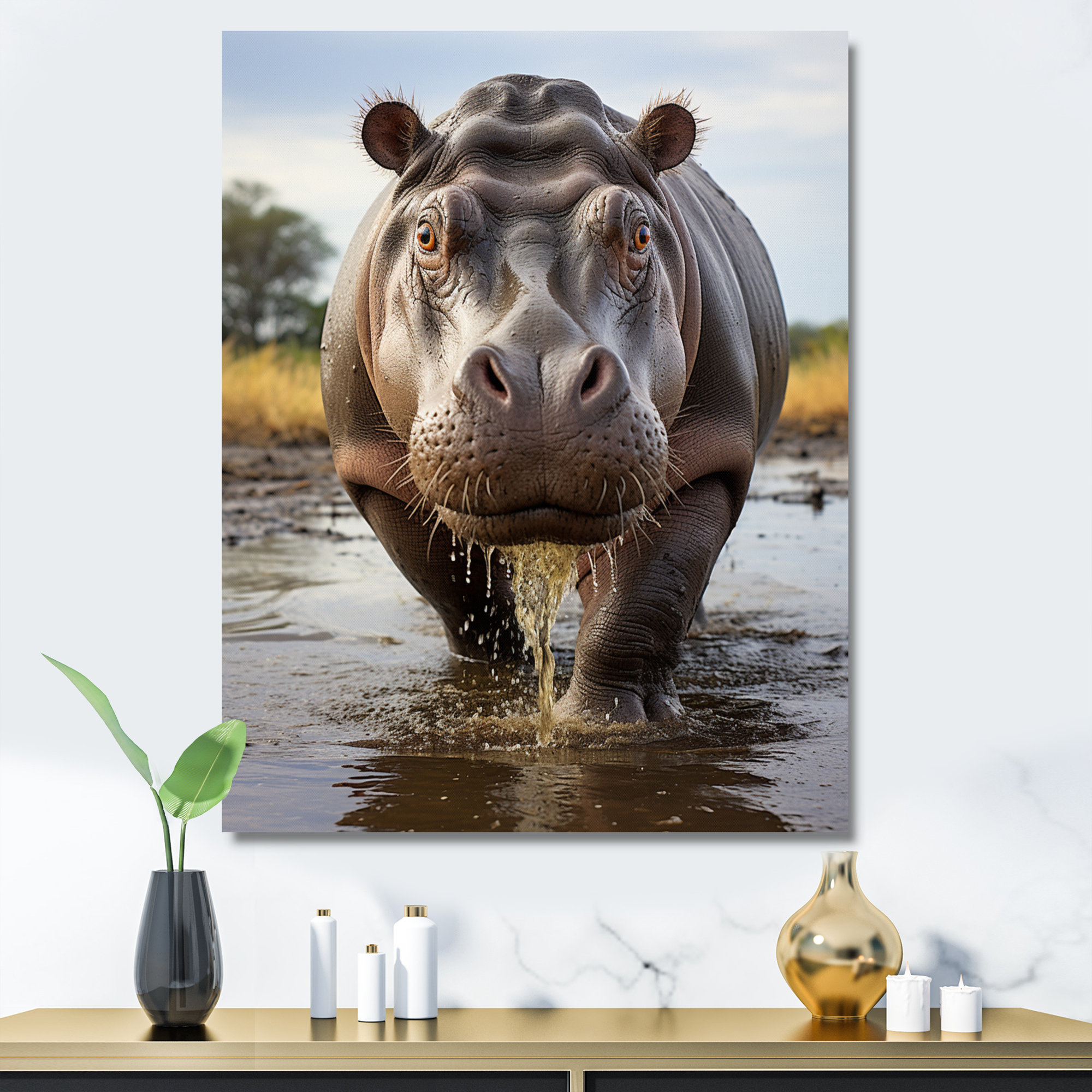 Latitude Run® Hippopotamus Mighty Hippo I - Animals Canvas Art Print ...