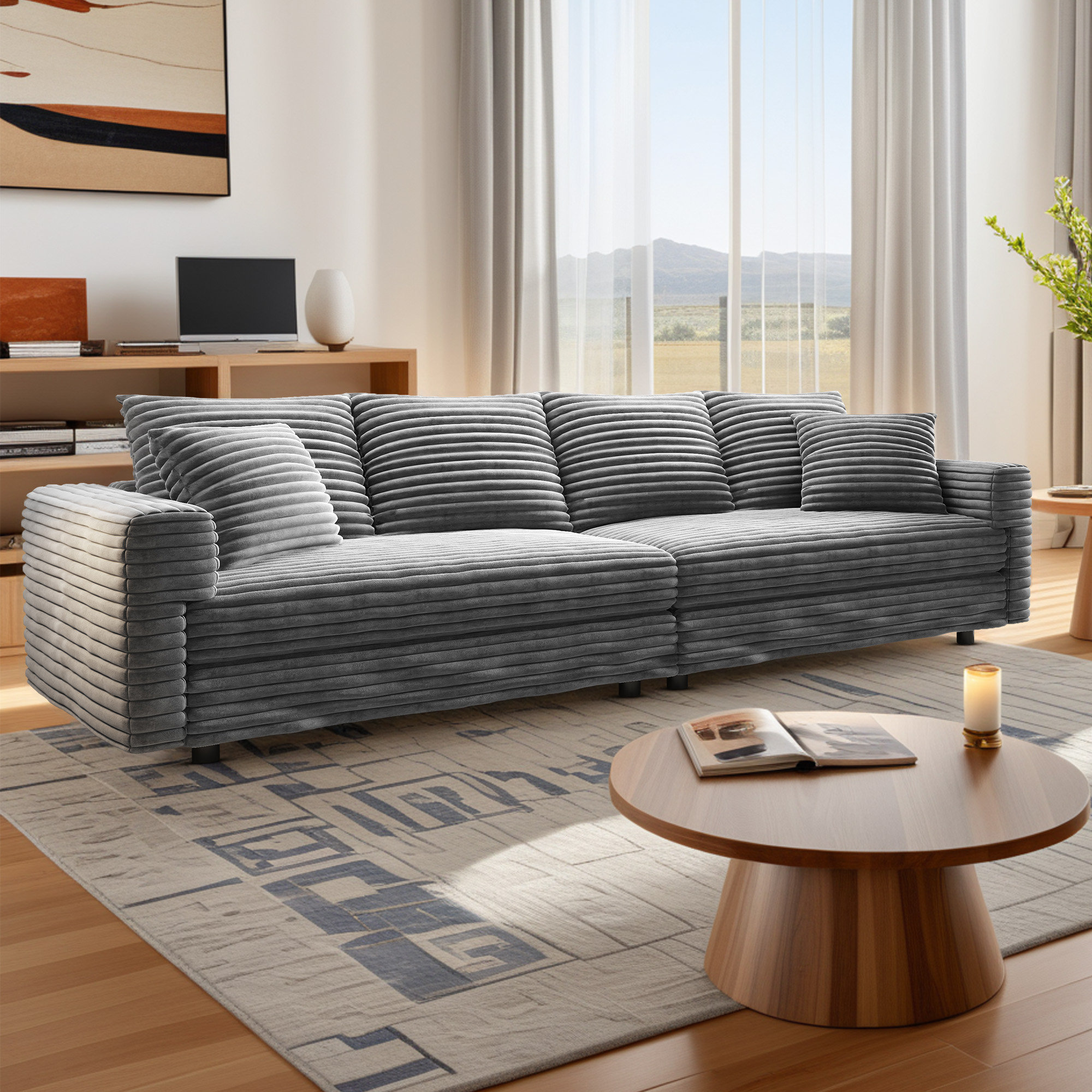 Mercer41 Almonte 103'' Extra-Long Modular Sofa with Chaise Conversion ...
