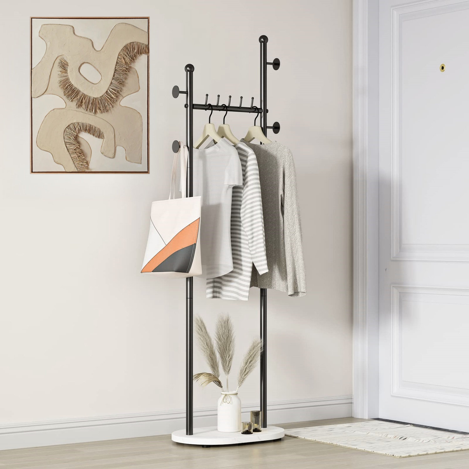 OMIONI Modern Clothing Rack with Shelves - Freestanding Coat Rack on ...