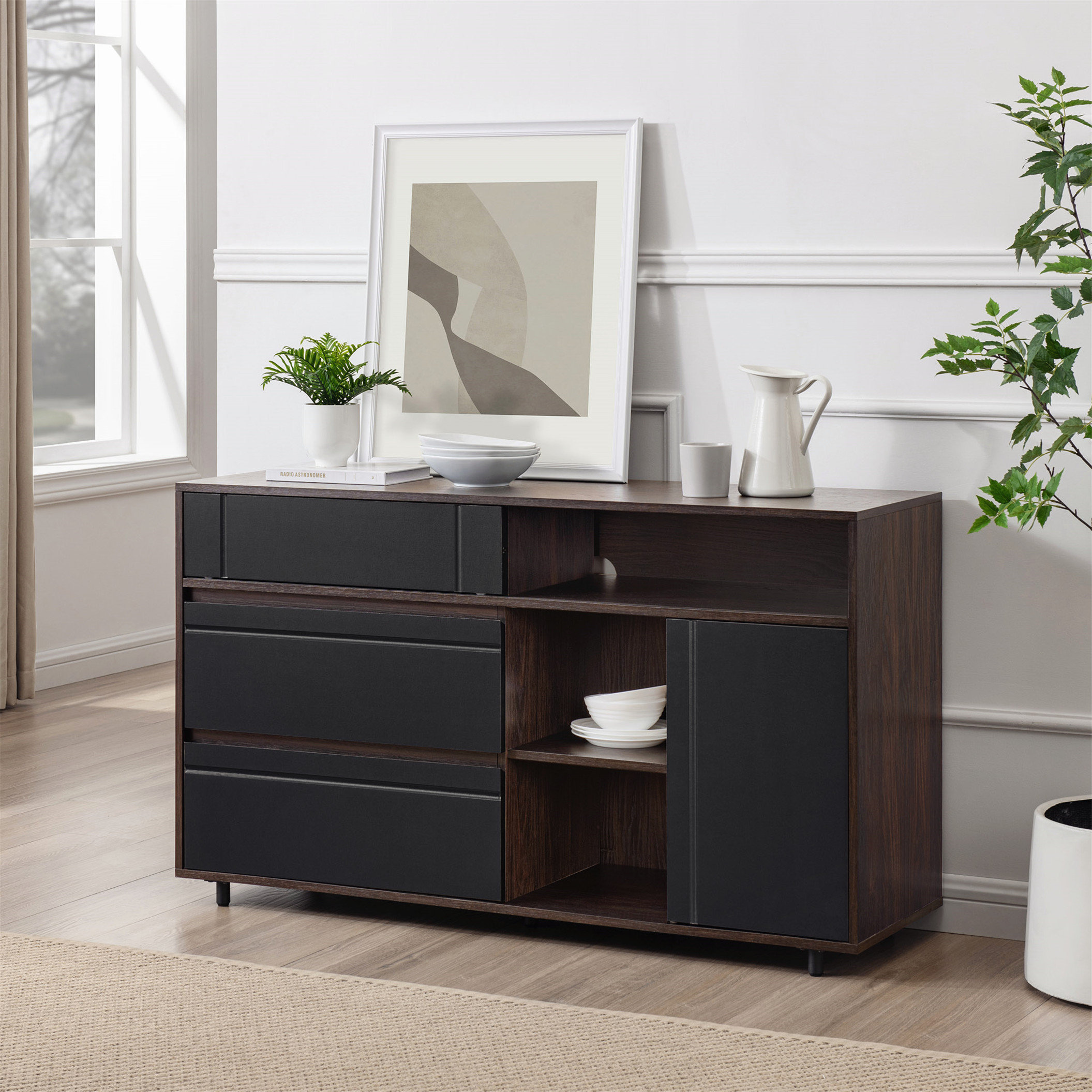 Latitude Run® Versatile Open Storage Sideboard with Adjustable Shelves ...