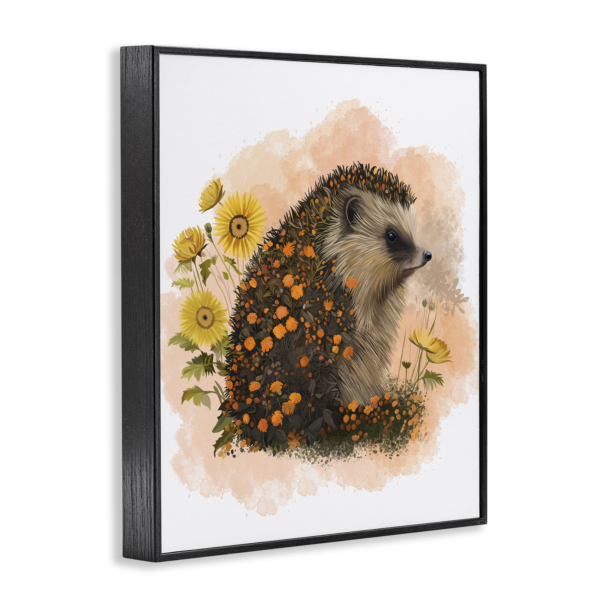 Stupell Industries Wildflower Patterned Hedgehog Framed Giclee Art by ...