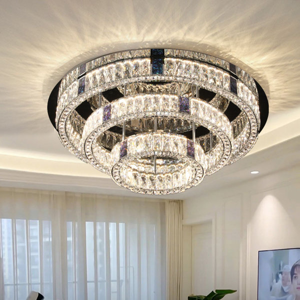 Everly Quinn Markiese 32" Crystal Chandelier 3-Tier Round Ring Chrome ...
